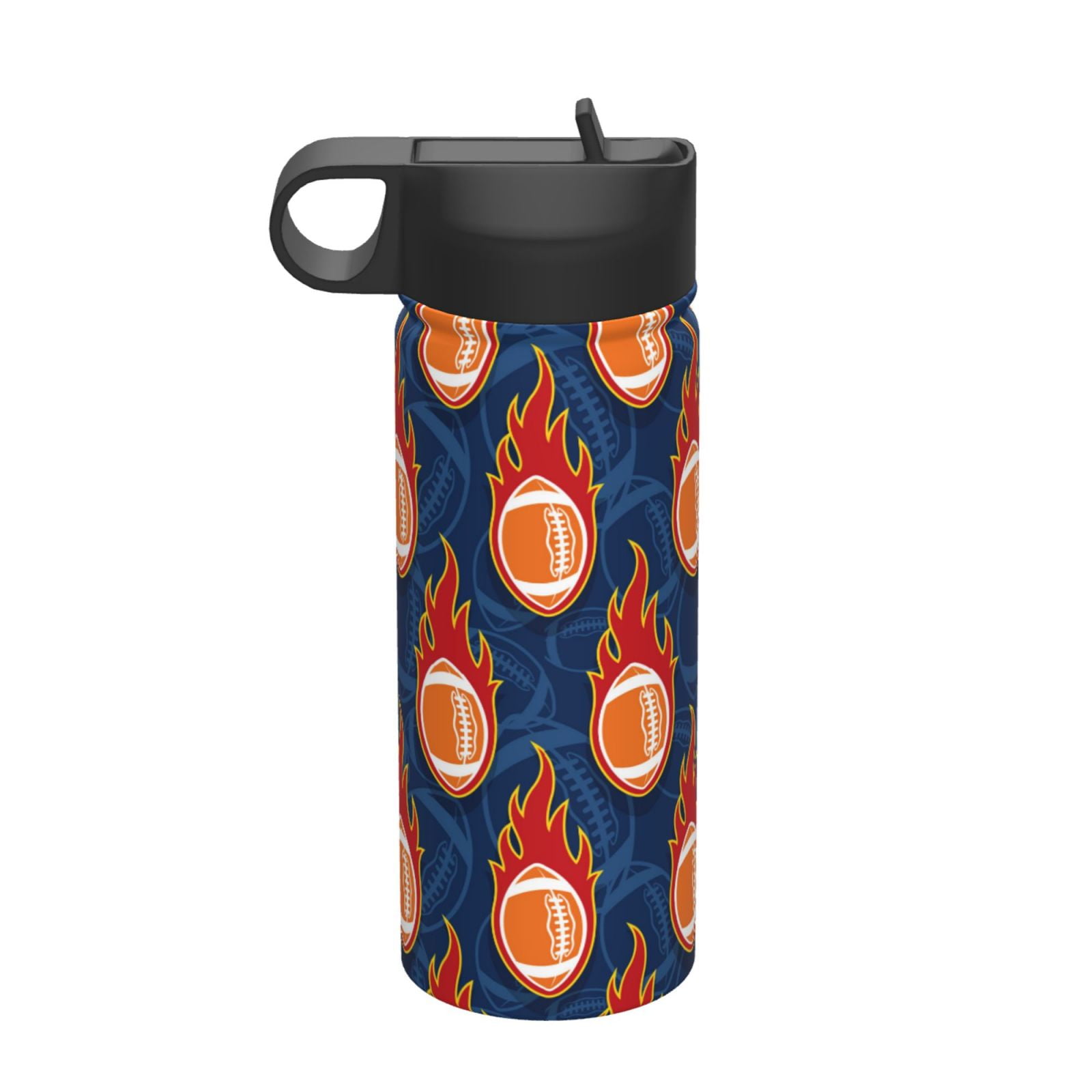 KLL American Football and Fire Flames Pattern 18OZ Water Bottle With ...