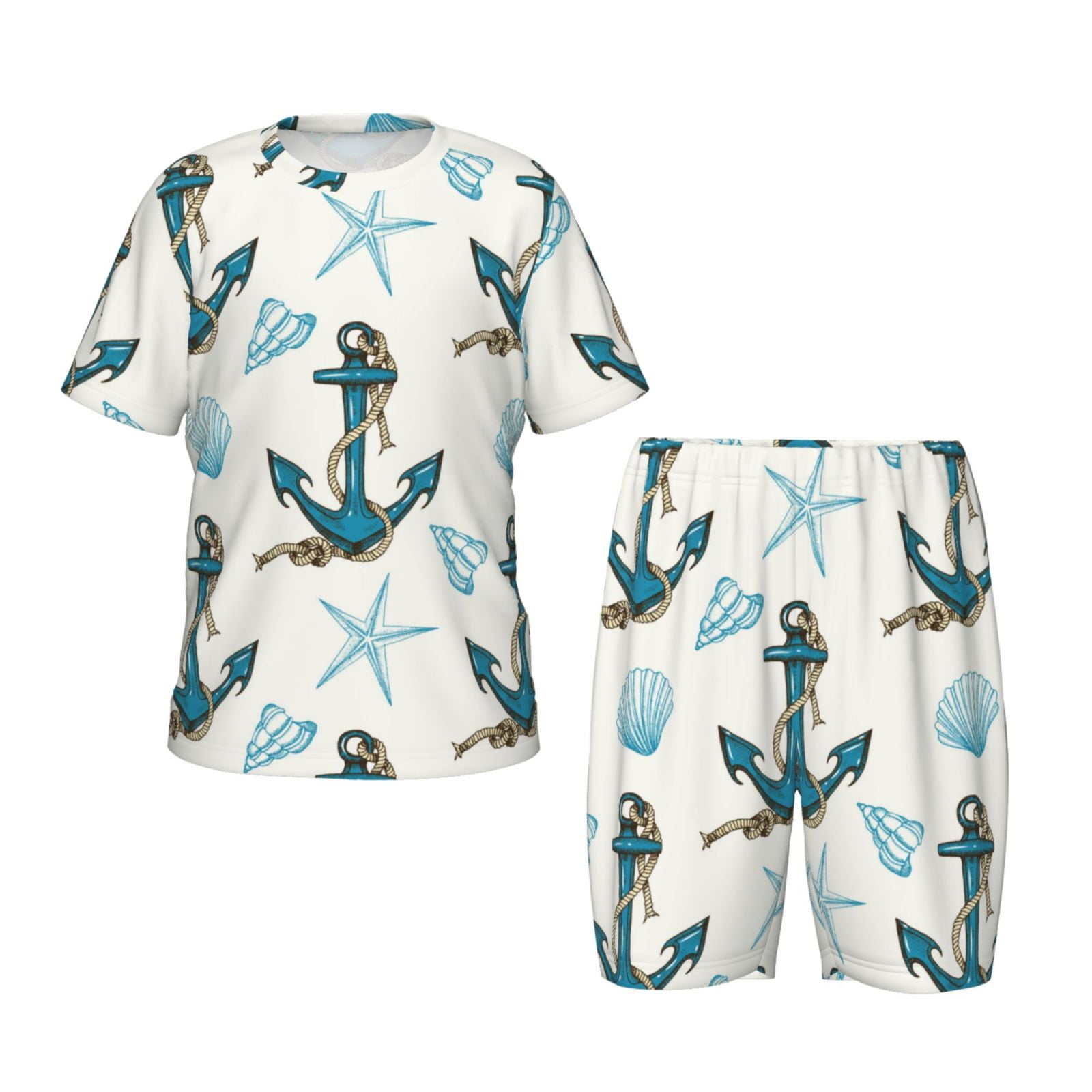 KLL Anchors And Shells Print Kids' Short-Sleeved Pajama Set,Soft Pajama ...