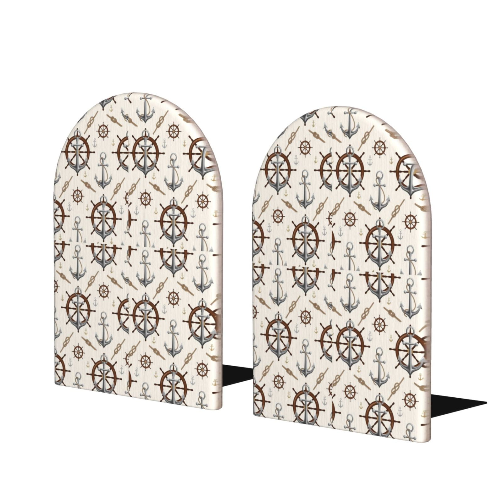 KLL Anchors with Rope Print Wood Book Ends for Shelves,1 Pair Wood ...