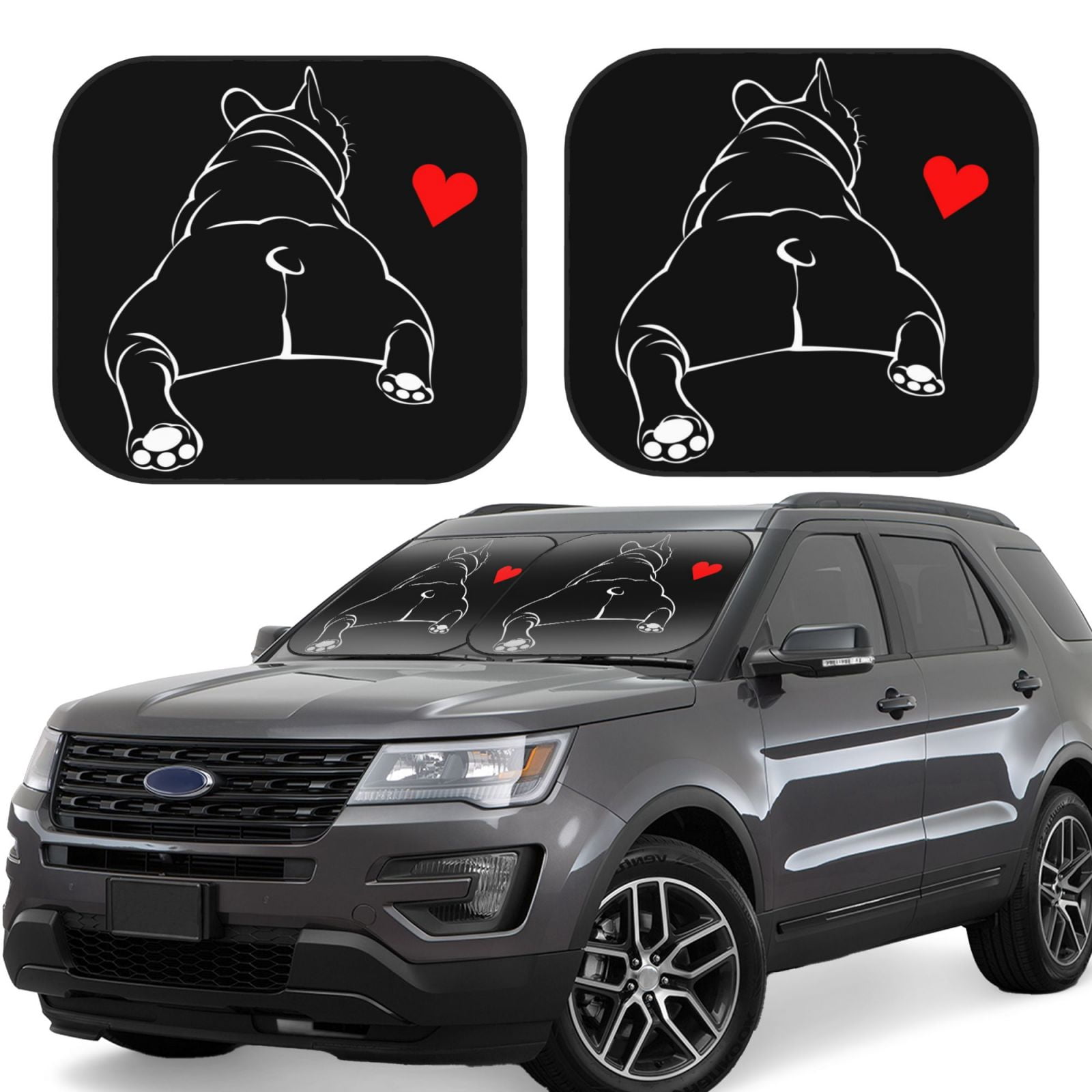 KLL Animal Bulldog Windshield Sun Shade 2-Piece Foldable Car Front ...