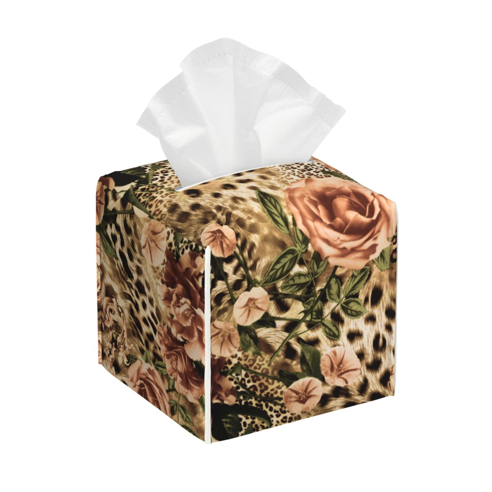 KLL Animal Leopard Print Tissue Box Cover,Leather Tissue Holder Square ...