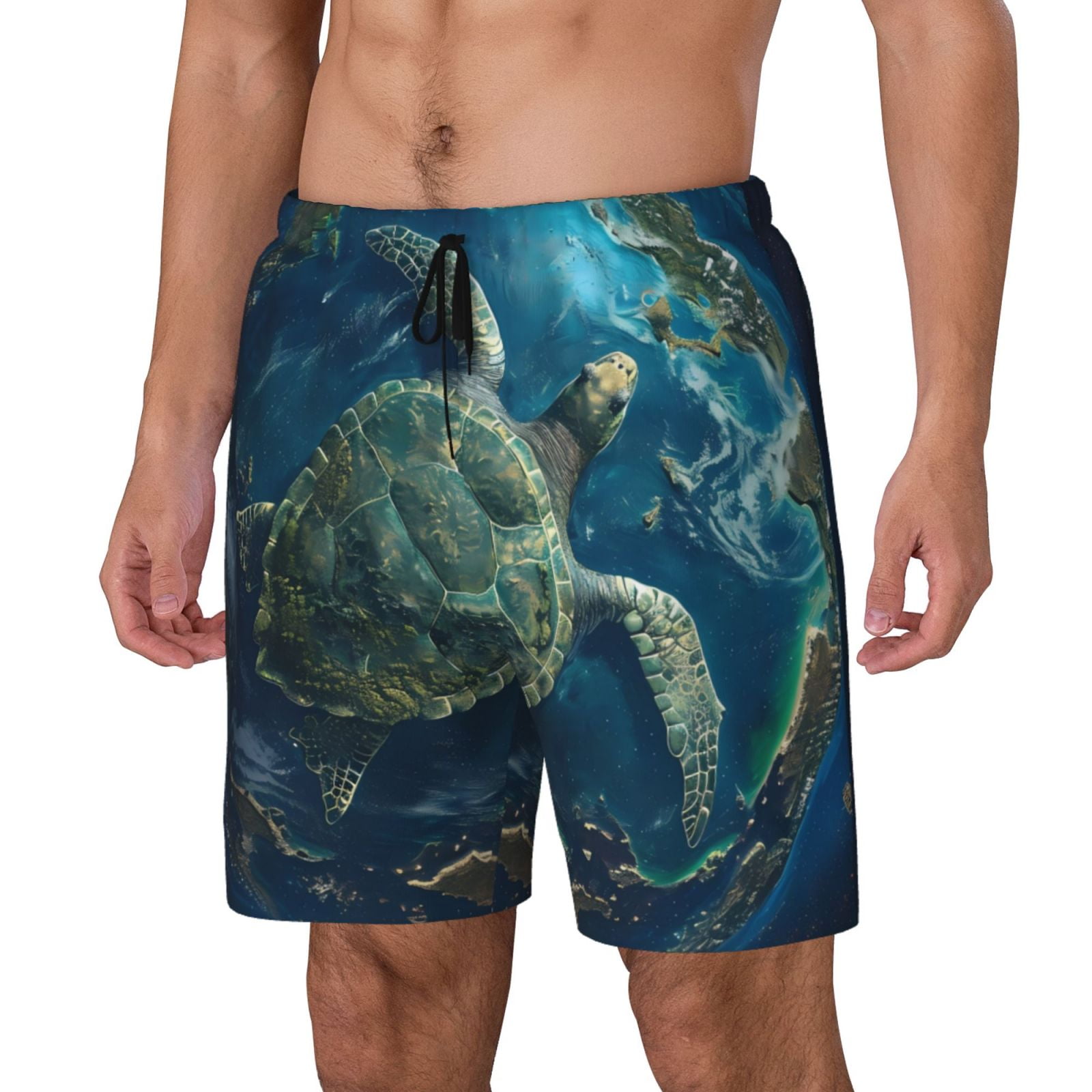 KLL Artistic Turtle Earth for Mens Swim Trunks Quick Dry Swim Shorts ...
