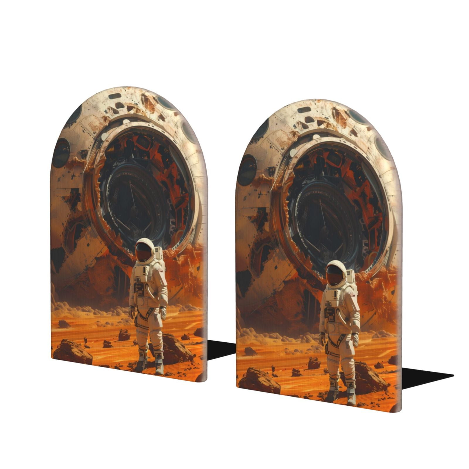 KLL Astronaut Exploring Mars Print Wood Book Ends for Shelves,1 Pair ...