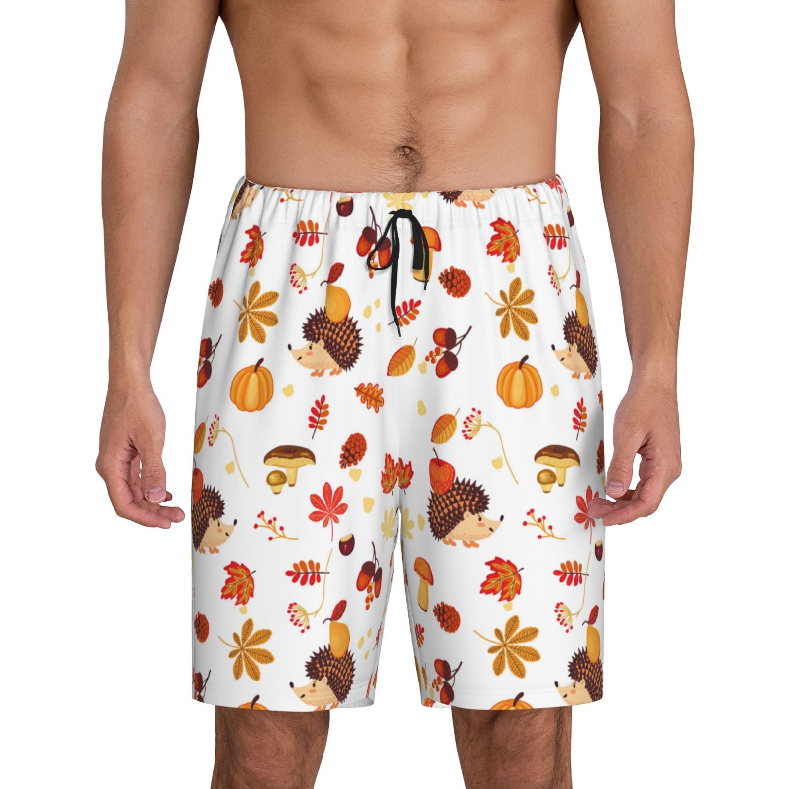 KLL Autumn Maple Leaf with Hedgehog for Men's 1-Pack Shorts,Sleep ...