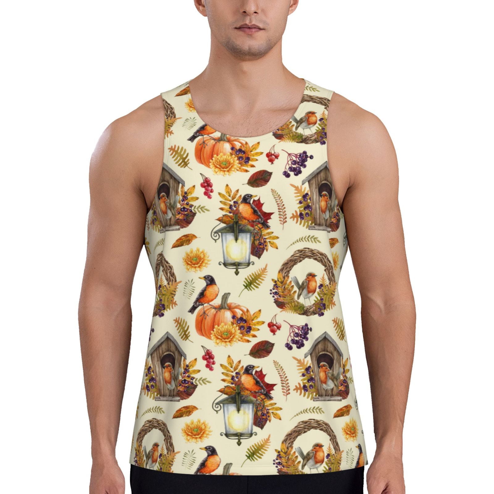 KLL Autumn Vintage Print Men's Muscle Gym Workout Stringer Tank Tops ...