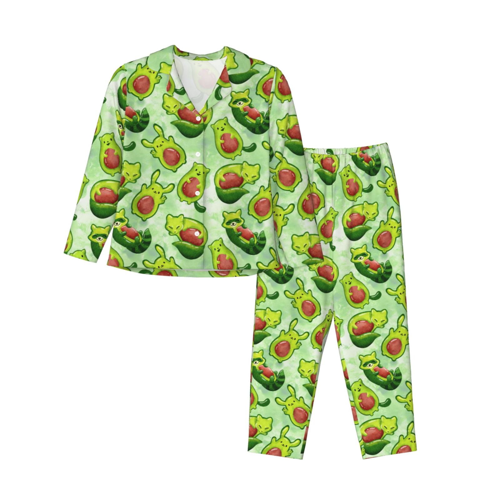 KLL Avocado color cute animals Print Women's Long Sleeve Pajamas with ...
