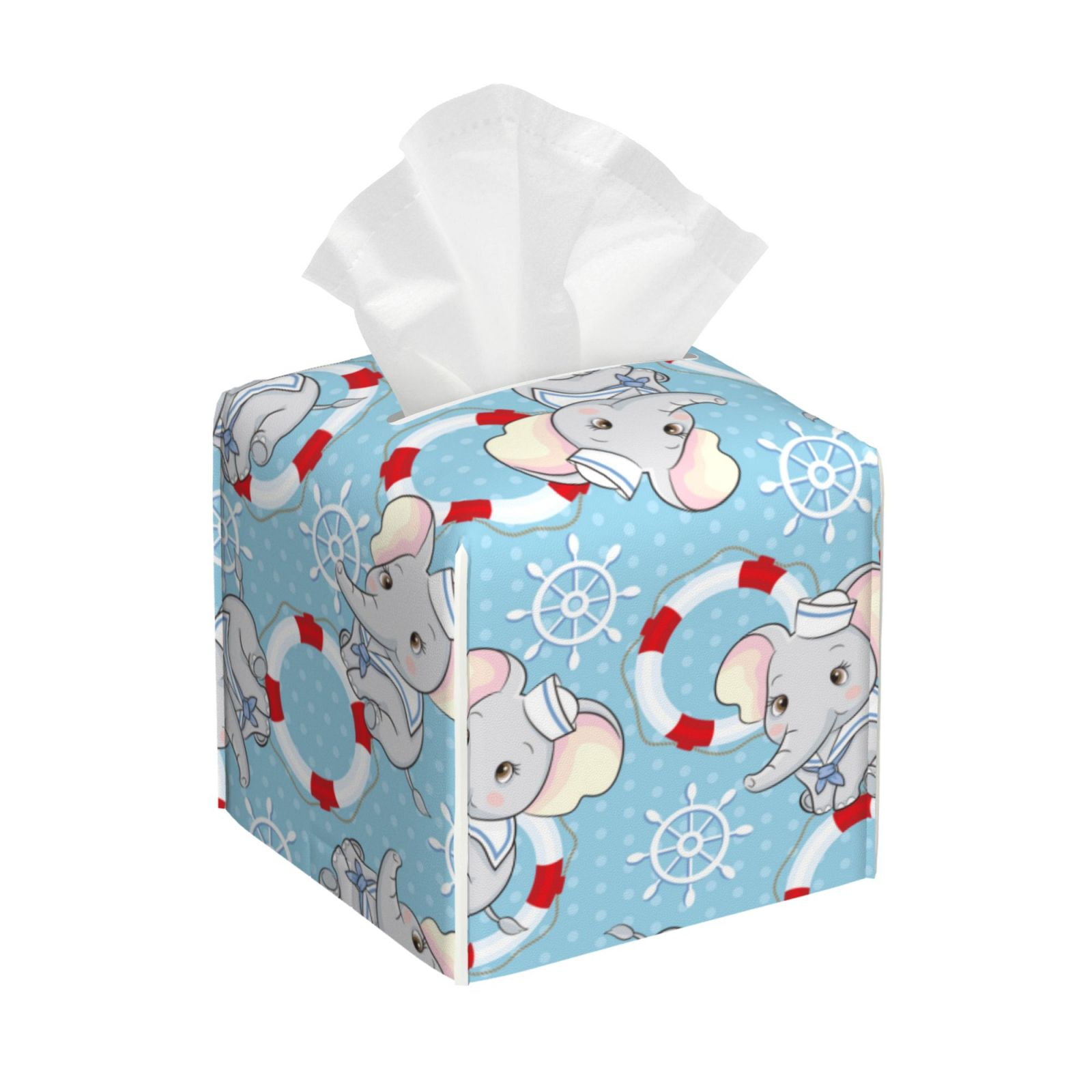 KLL Baby Elephant Print Tissue Box Cover,Leather Tissue Holder Square ...