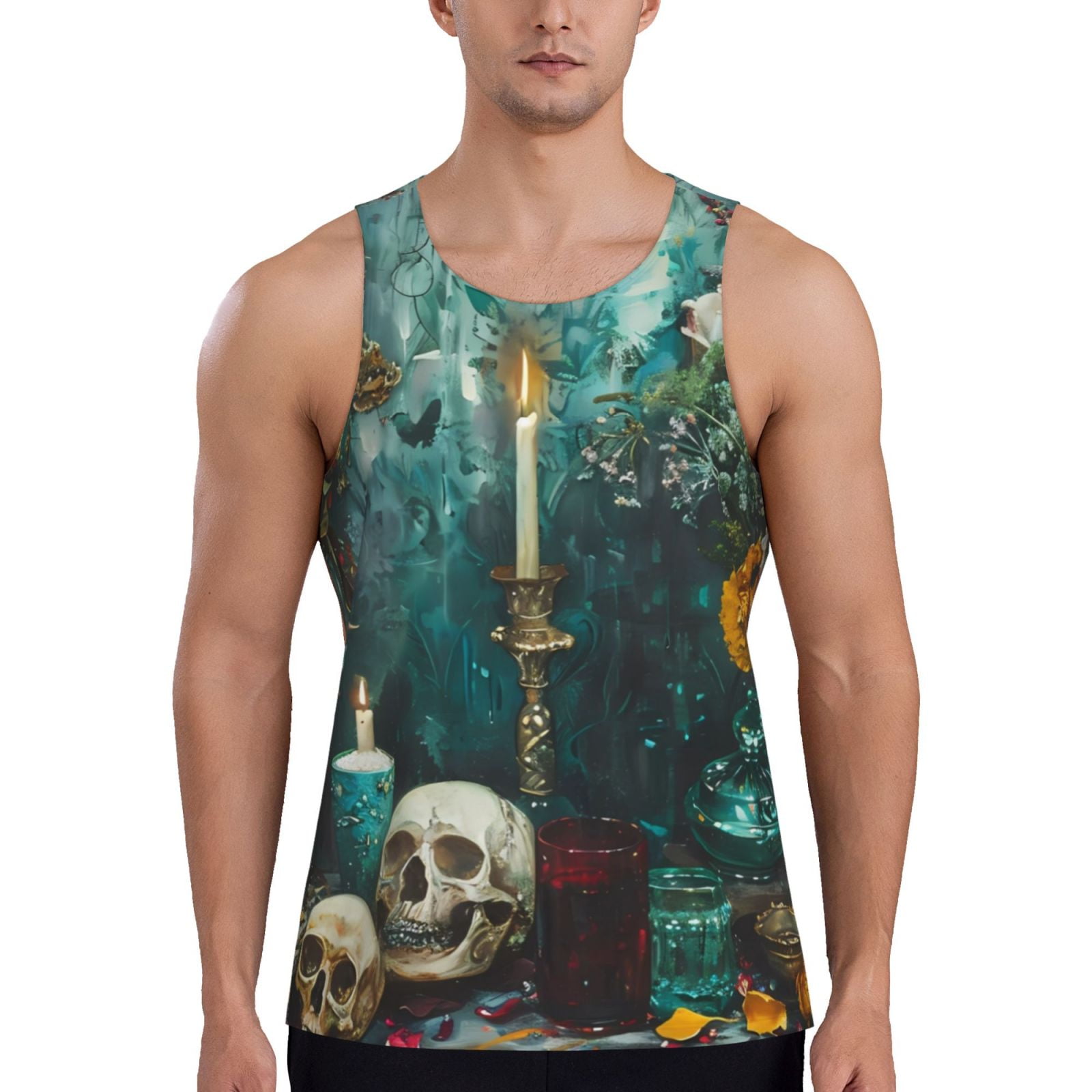 KLL Baroque Floral Still Life Print Men's Muscle Gym Workout Stringer ...