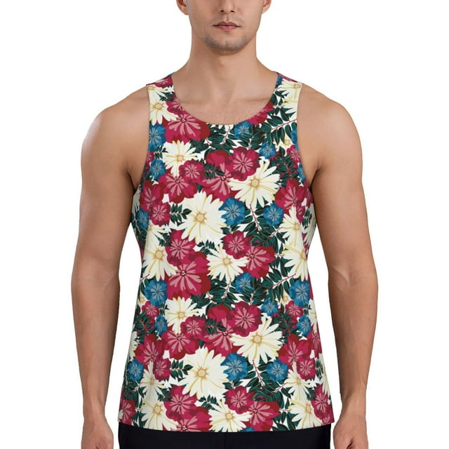 KLL Beautiful Flower Print Men's Muscle Gym Workout Stringer Tank Tops ...