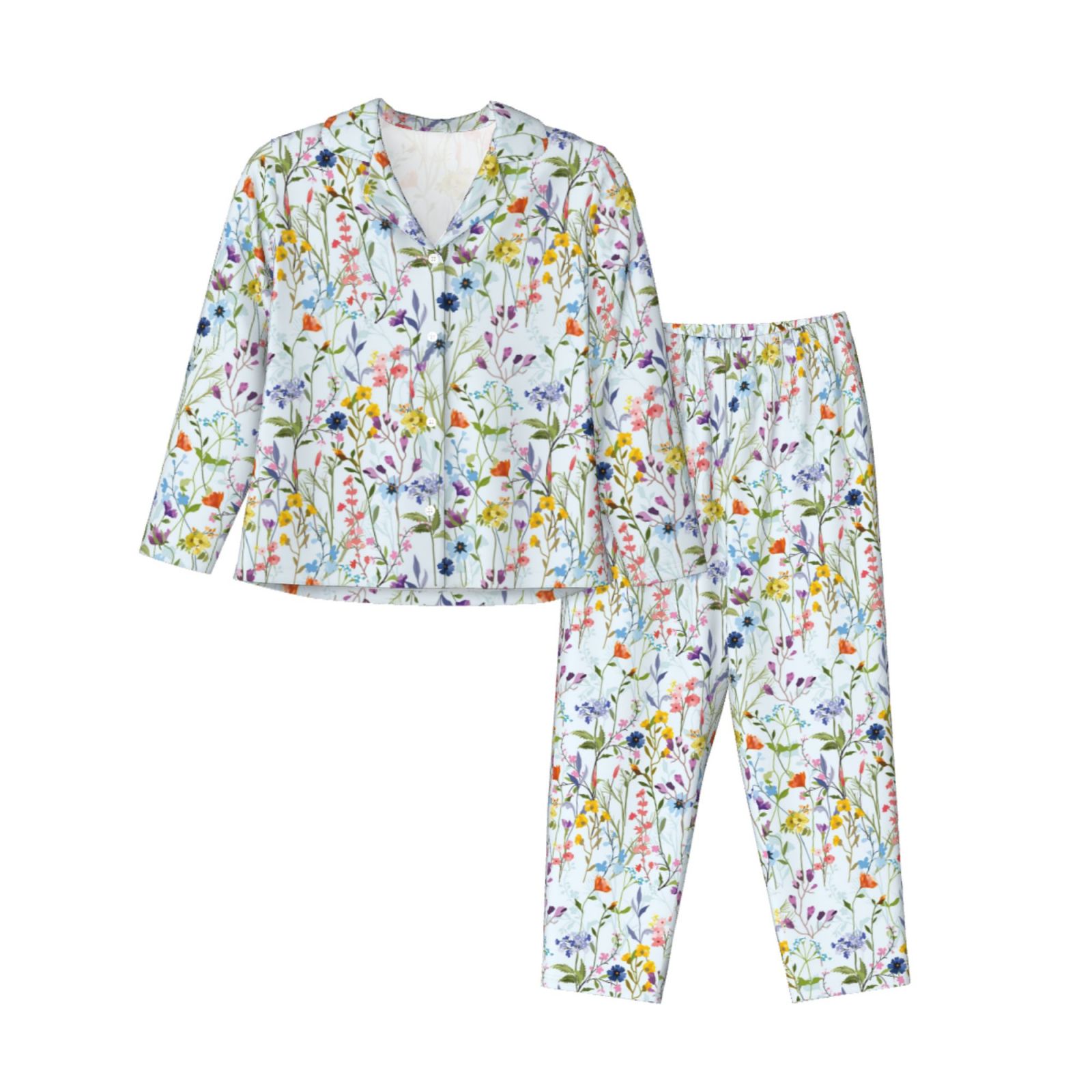 KLL Beautiful wild flower forest Print Women's Long Sleeve Pajamas with ...