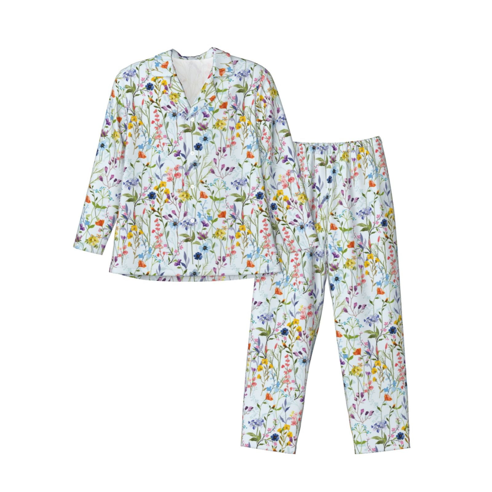 KLL Beautiful wild flower forest Sleepwear Mens Flannel Pajamas,Long ...