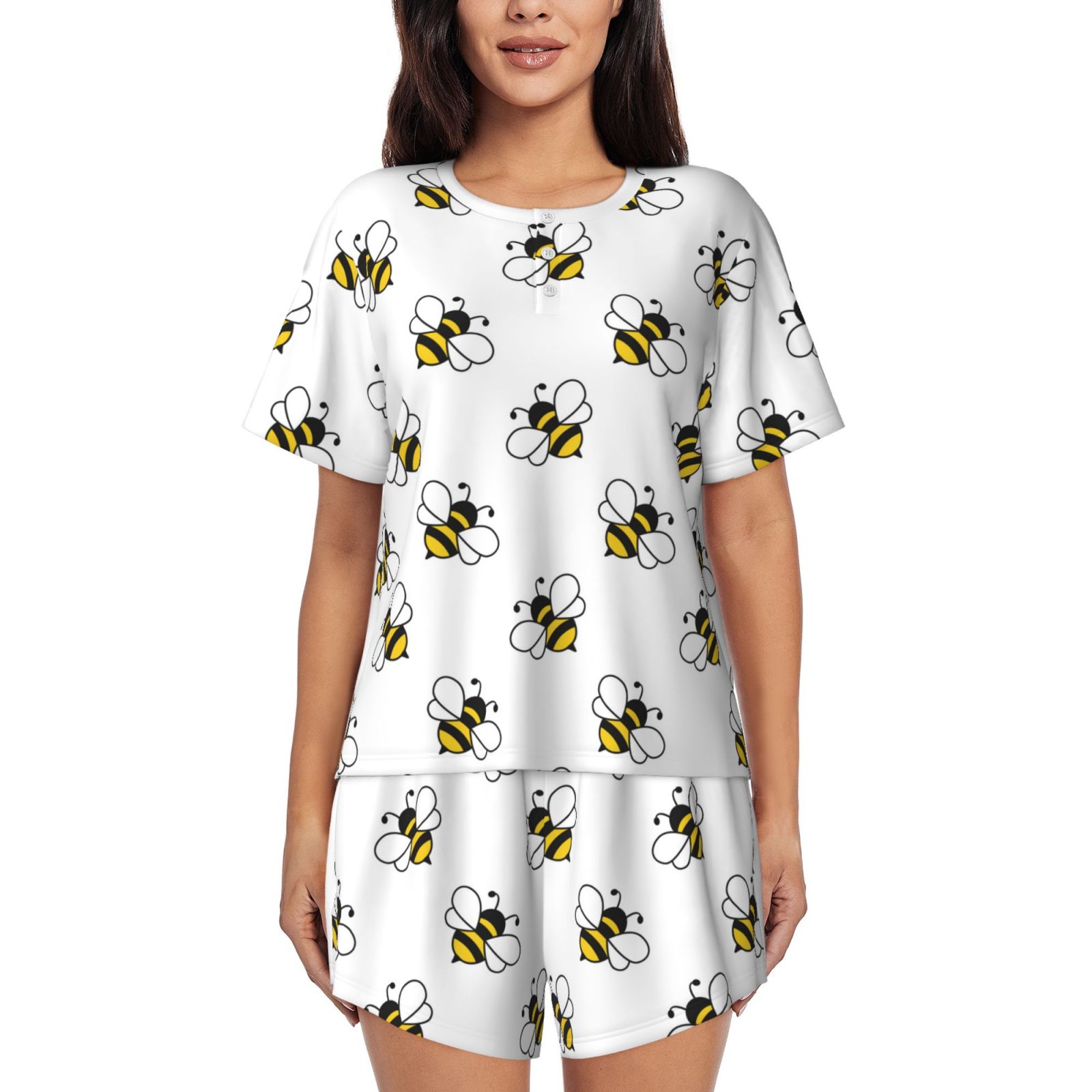 KLL Bee Print Pajama Set for Women Short Sleeve Sleepwear Pjs Soft 2 ...