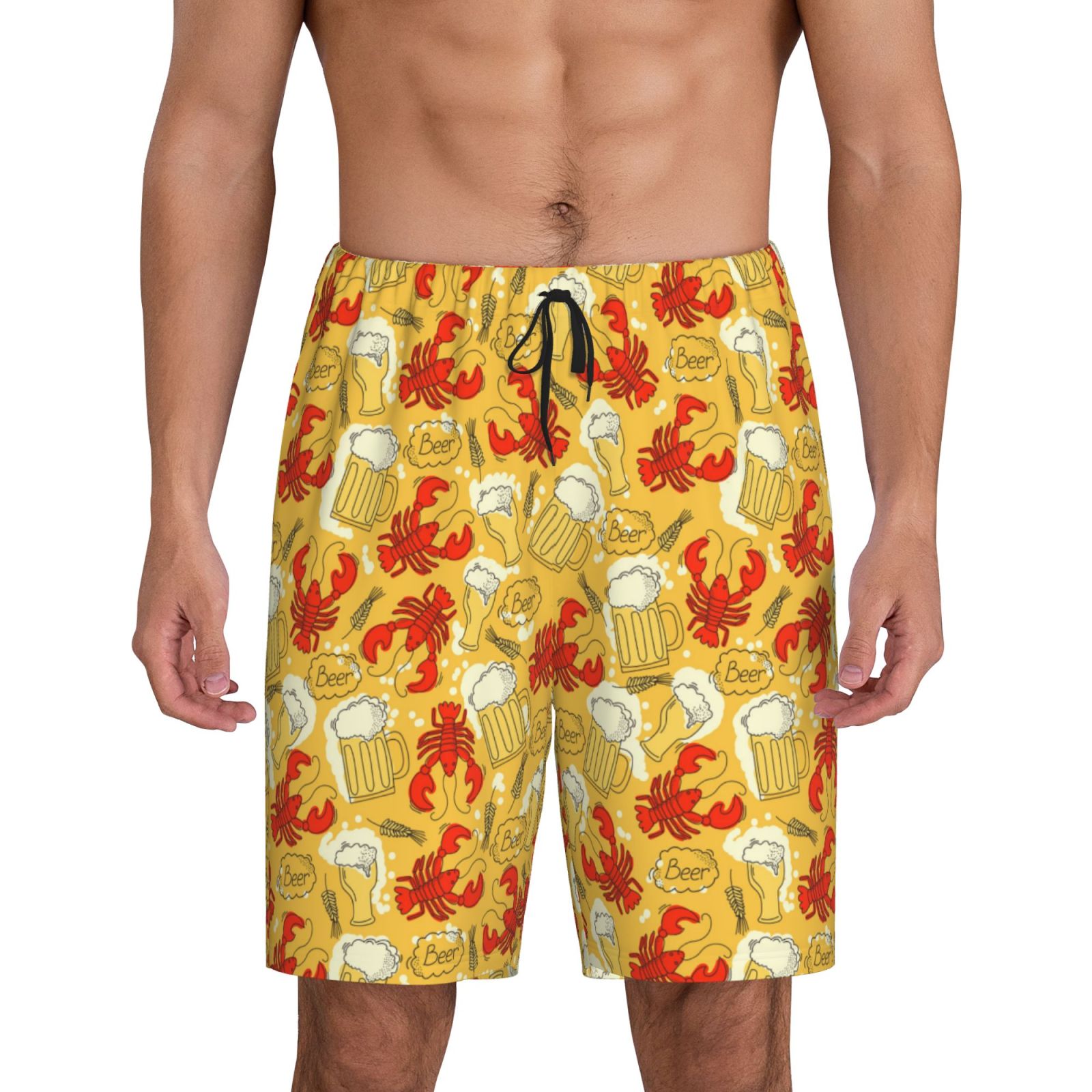 KLL Beer And Crawfish for Men's 1-Pack Shorts,Sleep Pajama Shorts for ...