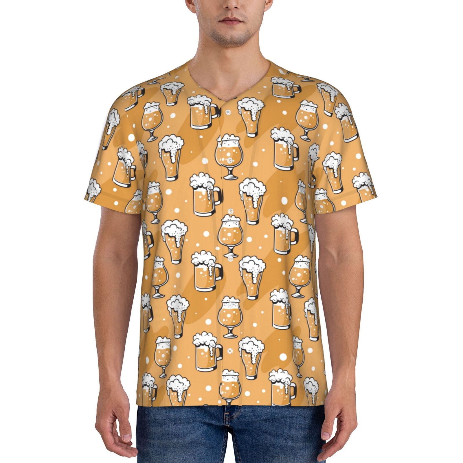 KLL Beer In Glasses for Men's Baseball Shirts,Short Sleeve Casual ...