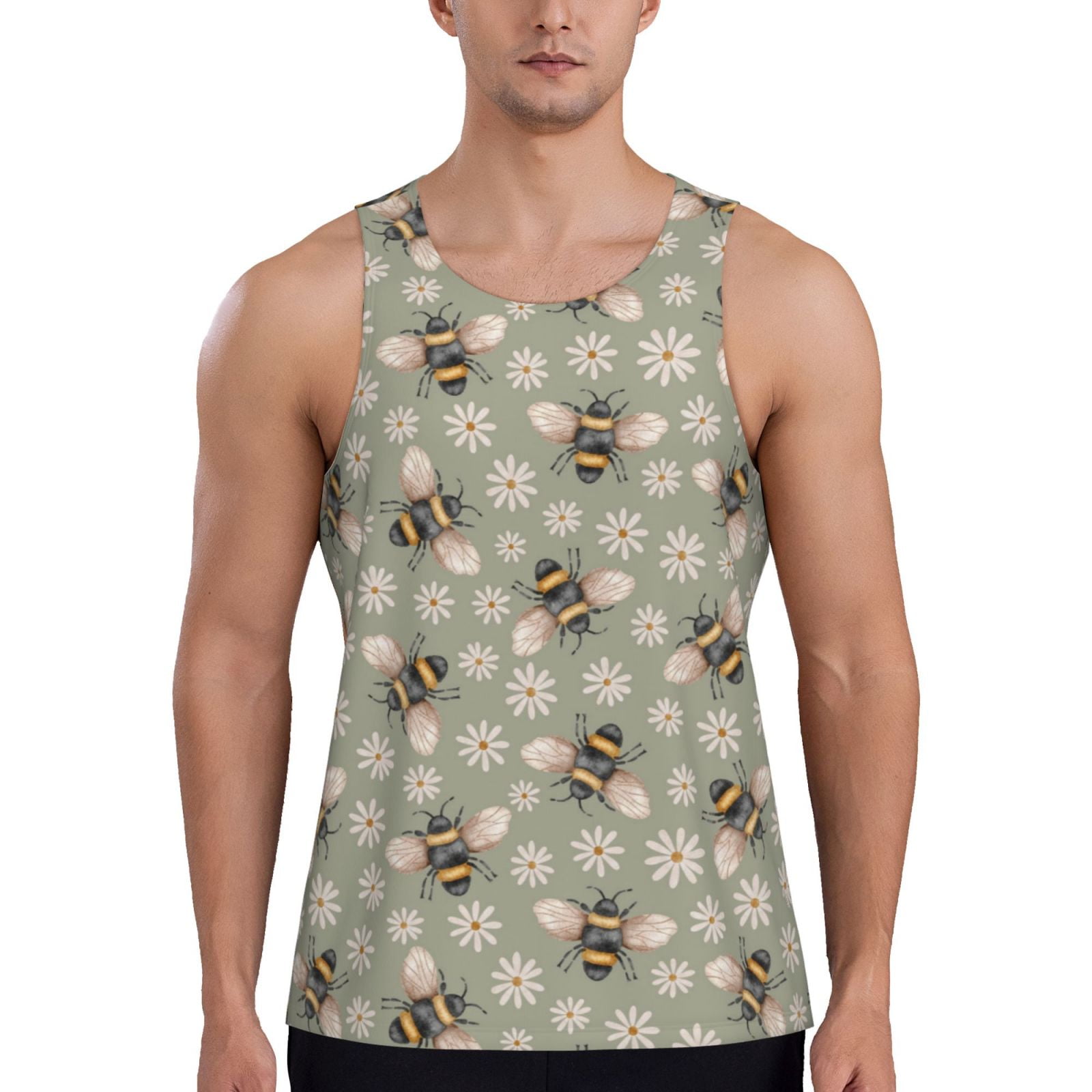 KLL Bees And Chamomile Print Men's Muscle Gym Workout Stringer Tank ...