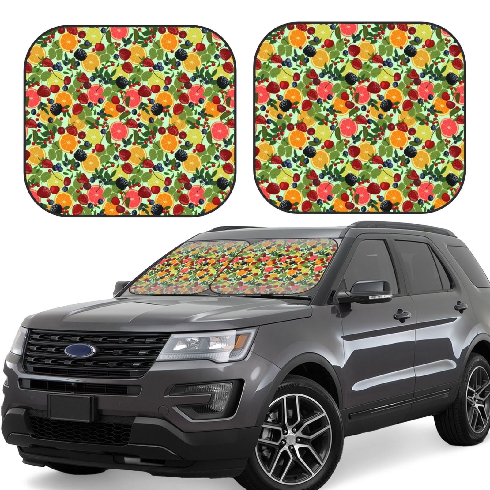 KLL Berries And Citrus Windshield Sun Shade 2-Piece Foldable Car Front ...