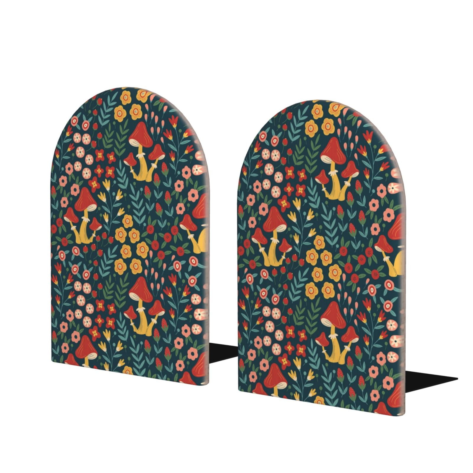 KLL Berries and Flowers Print Wood Book Ends for Shelves,1 Pair Wood ...