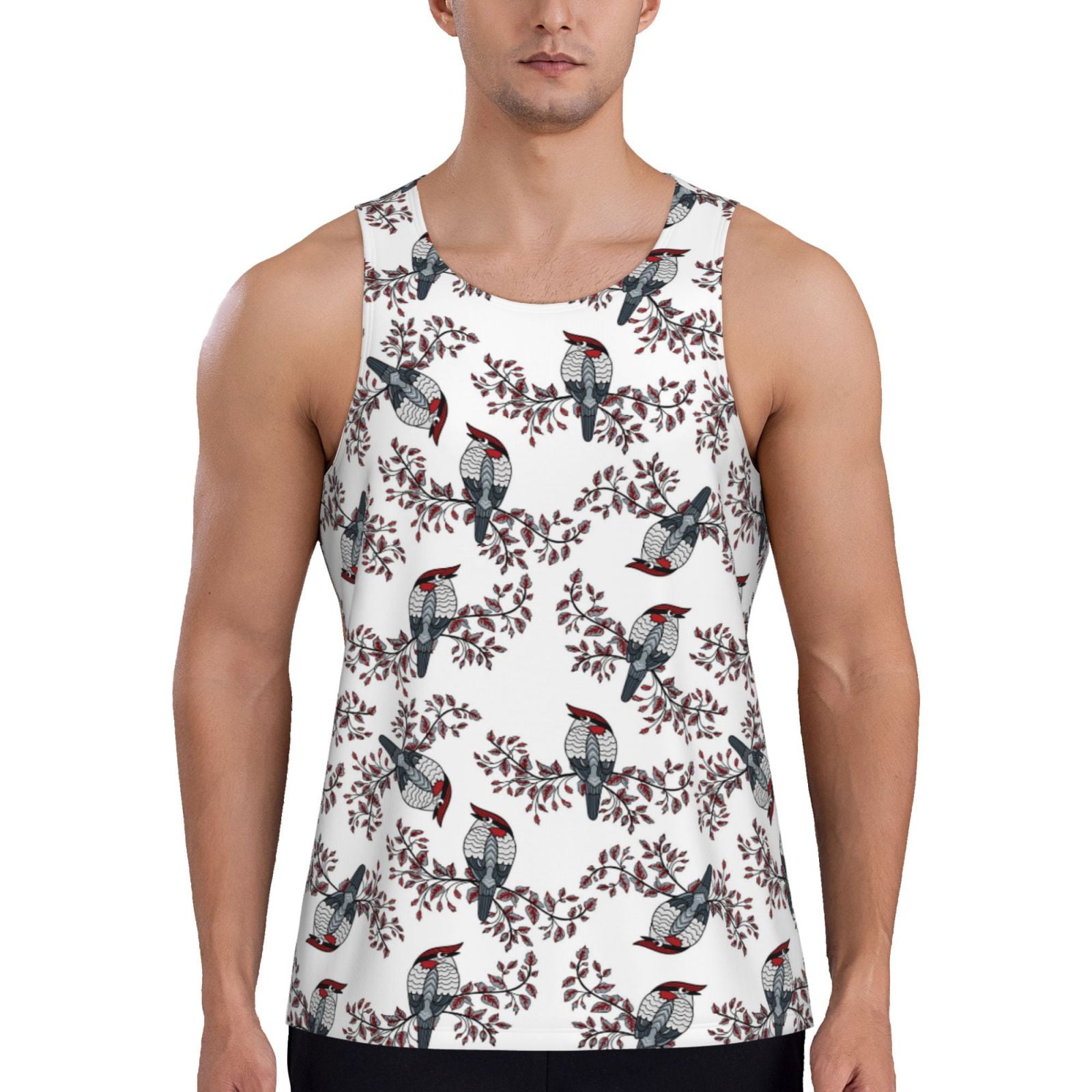 KLL Bird Print Men's Muscle Gym Workout Stringer Tank Tops Bodybuilding ...