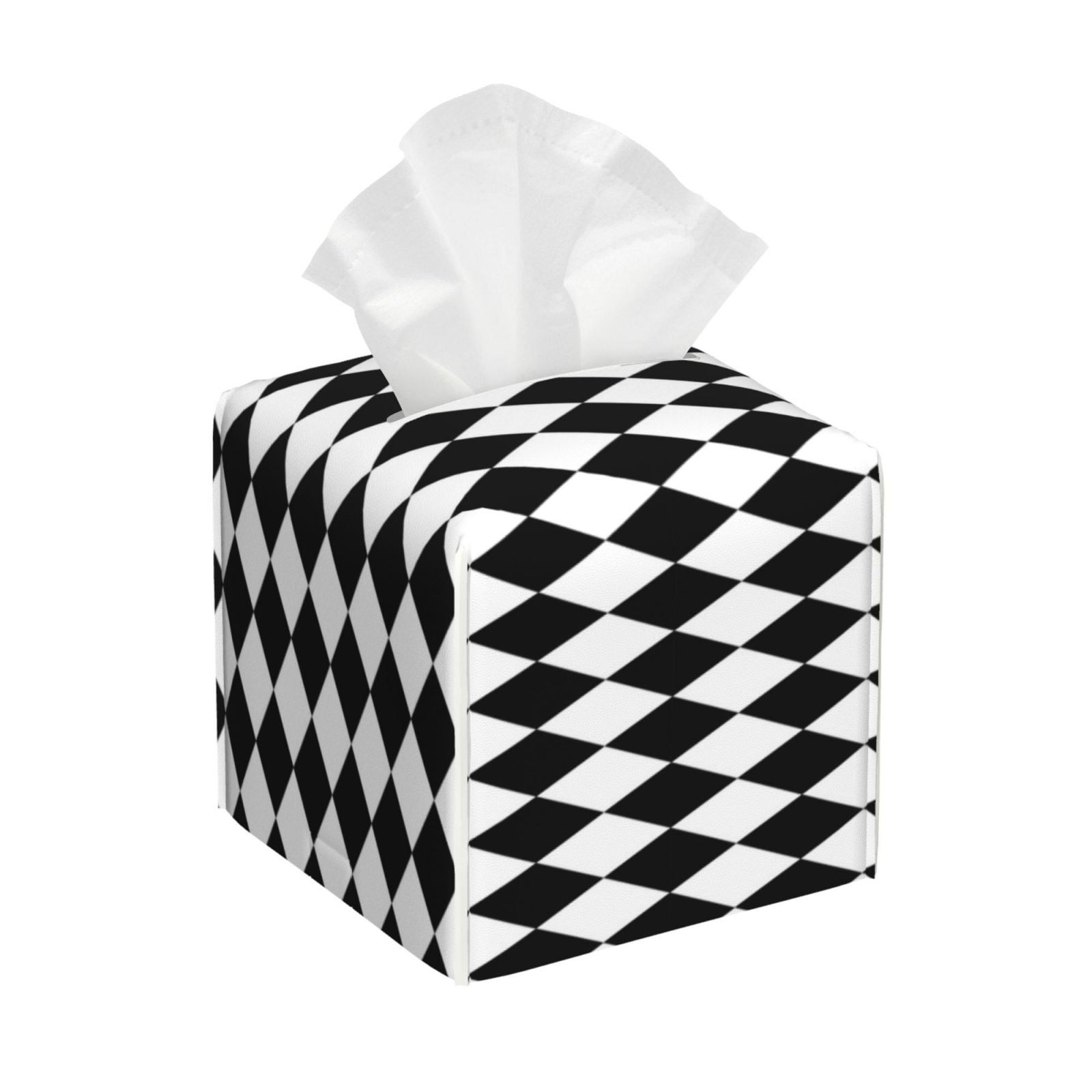 KLL Black And White Diamonds Print Tissue Box Cover,Leather Tissue ...