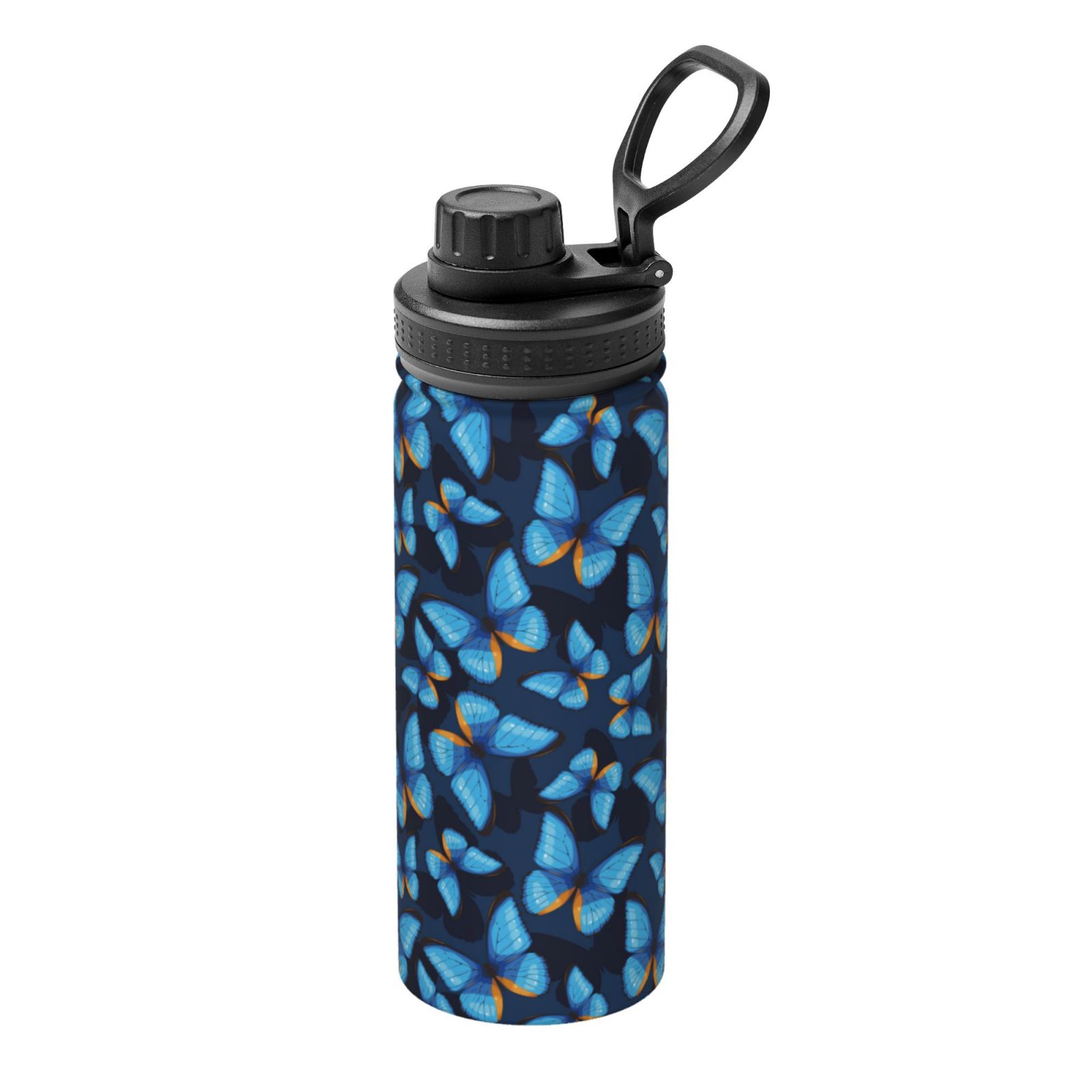 KLL Blue Butterfly Pattern 18oz Insulated Water Bottle, Stainless Steel ...