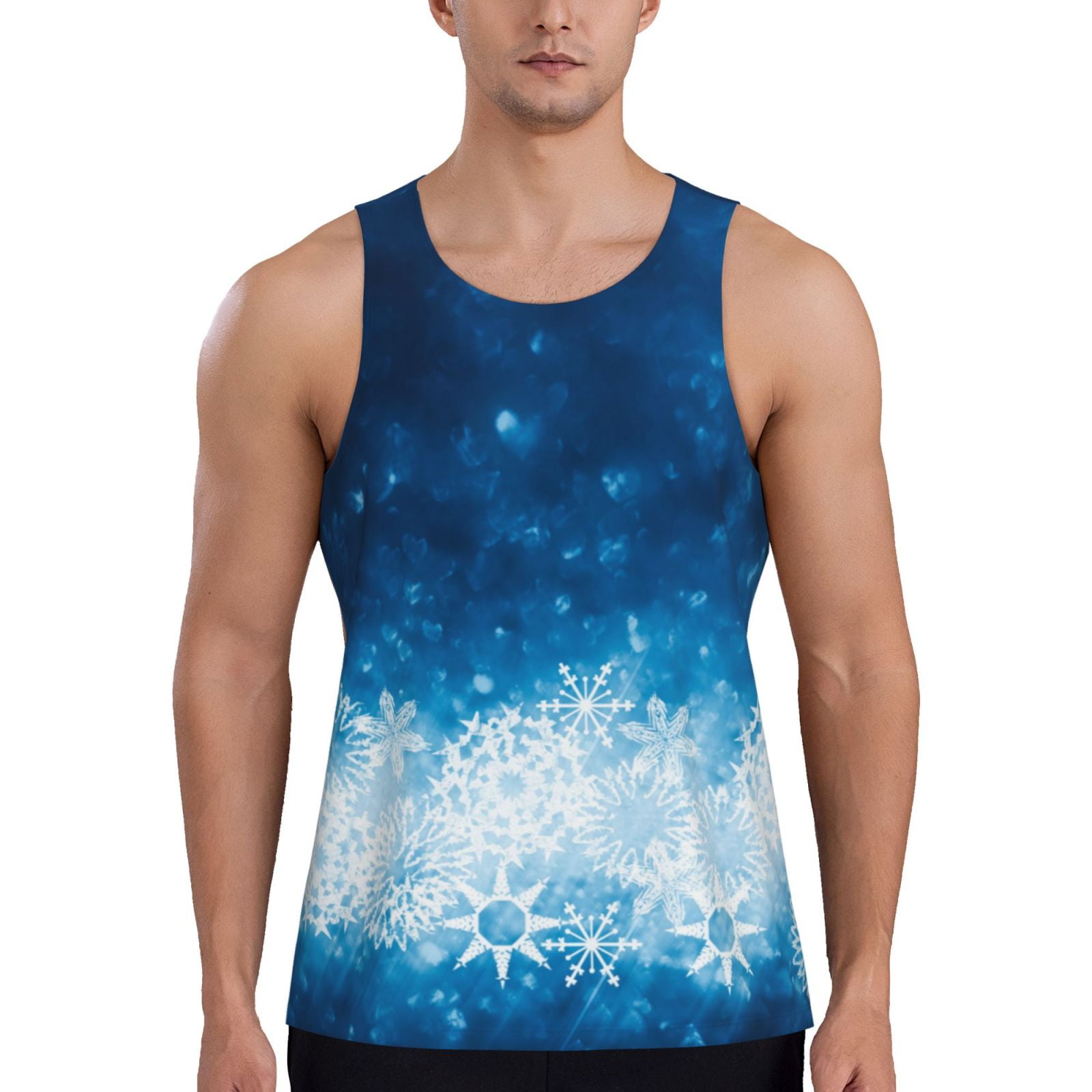 KLL Blue Glitter Sparkles Print Men's Muscle Gym Workout Stringer Tank ...
