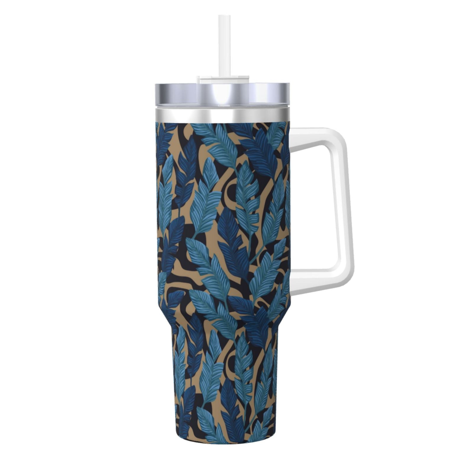 KLL Blue Leaves A Print 40oz Stainless Steel Insulated Car Cup Coffee ...