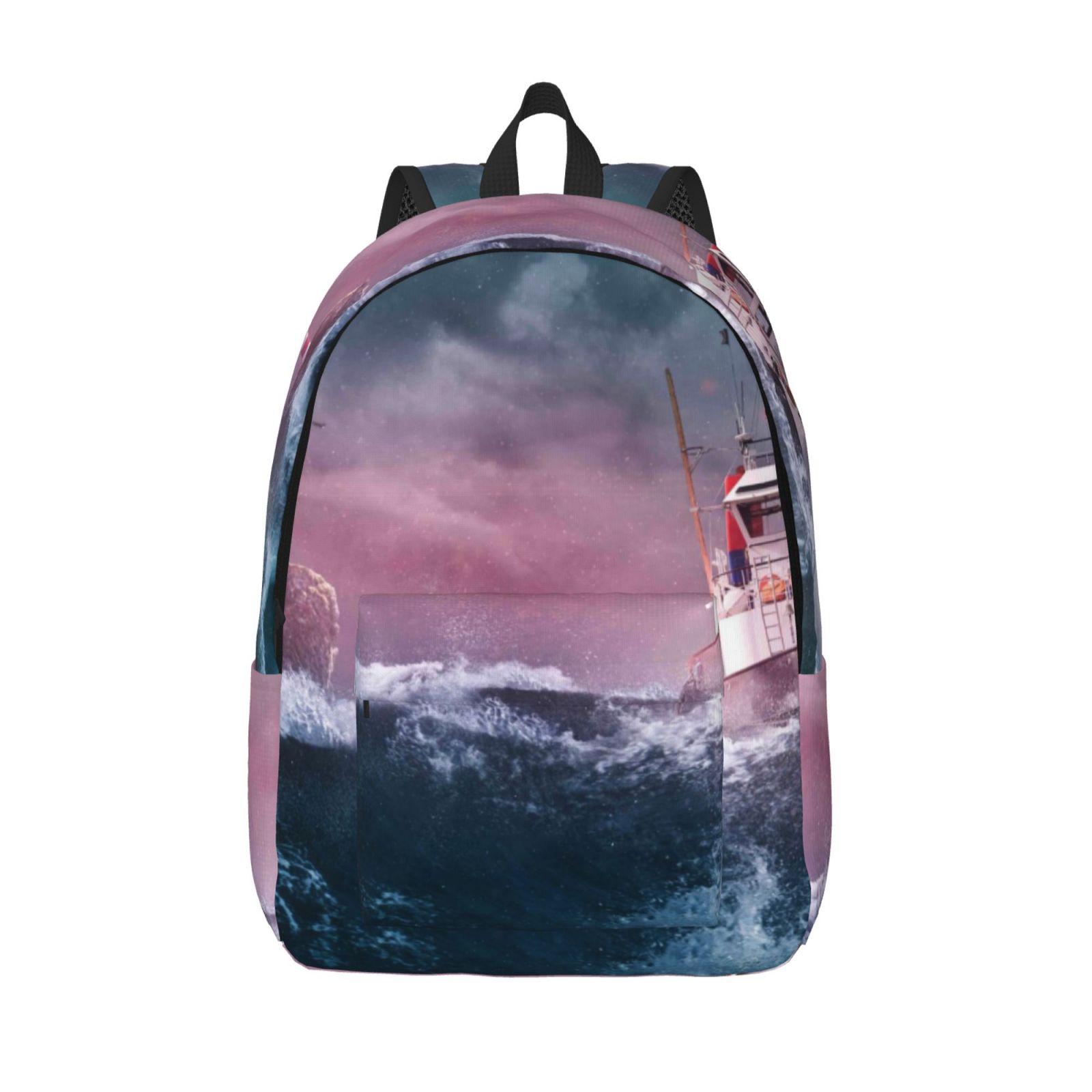 KLL Boat Lighthouse Storm Waves Print Travel Laptop Backpack - College ...