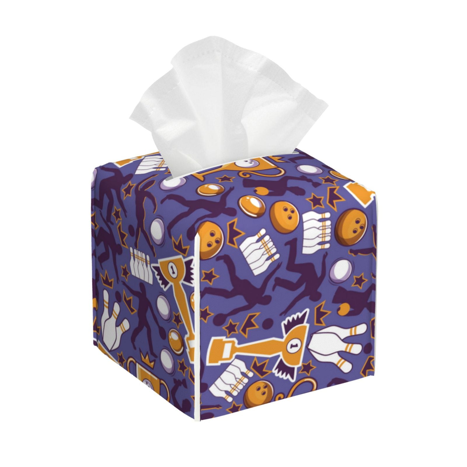 KLL Bowling Game Print Tissue Box Cover,Leather Tissue Holder Square ...