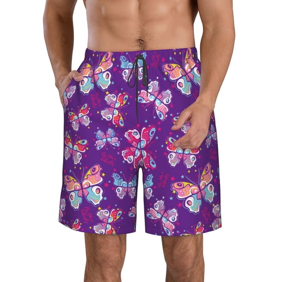 KLL Bright Butterflies Men's Casual Summer Beach Shorts Hawaiian Shorts ...