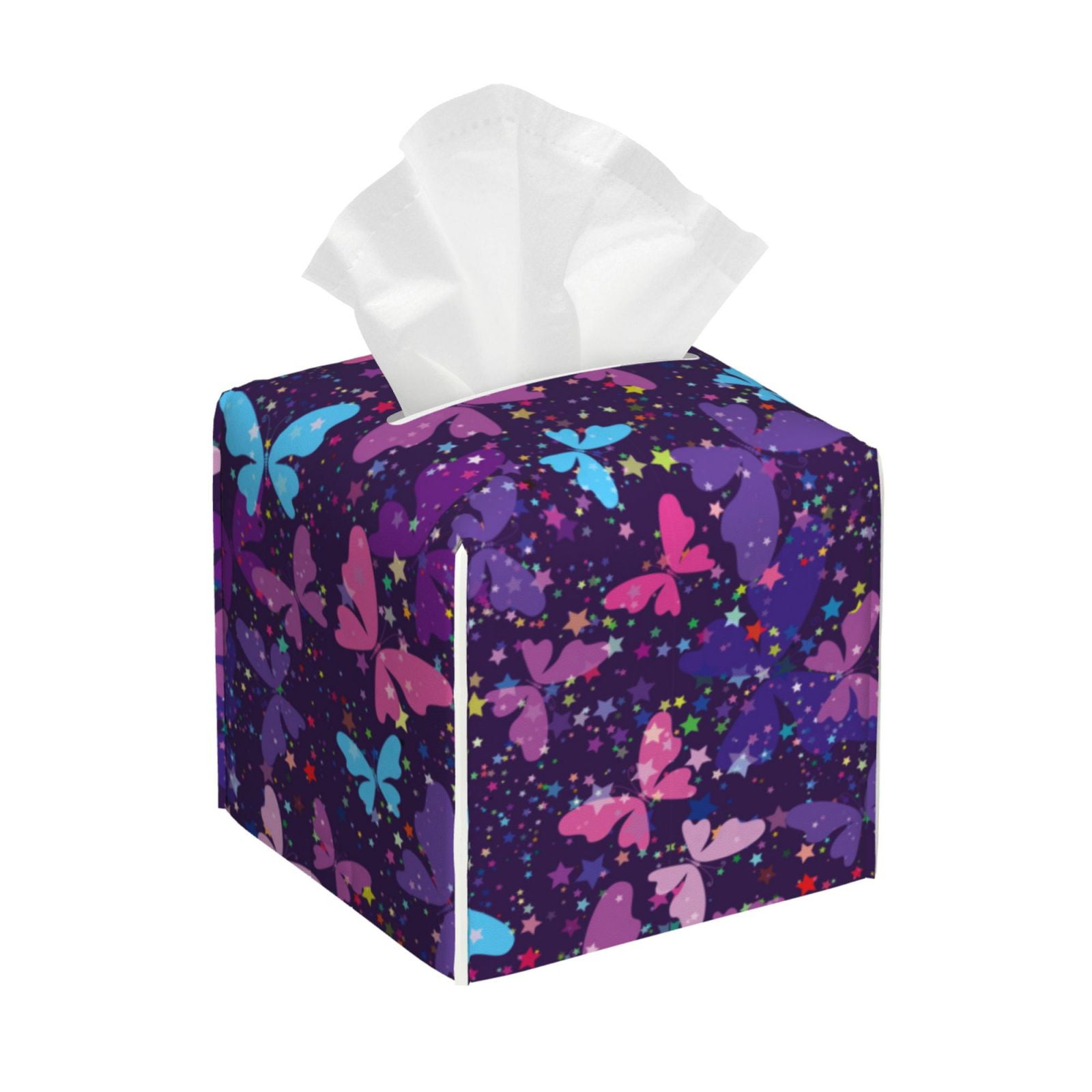 KLL Bright Purple Butterflies Print Tissue Box Cover,Leather Tissue ...