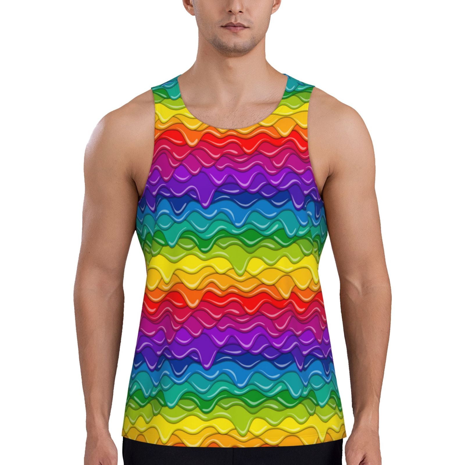 KLL Bright Rainbow Print Men's Muscle Gym Workout Stringer Tank Tops ...