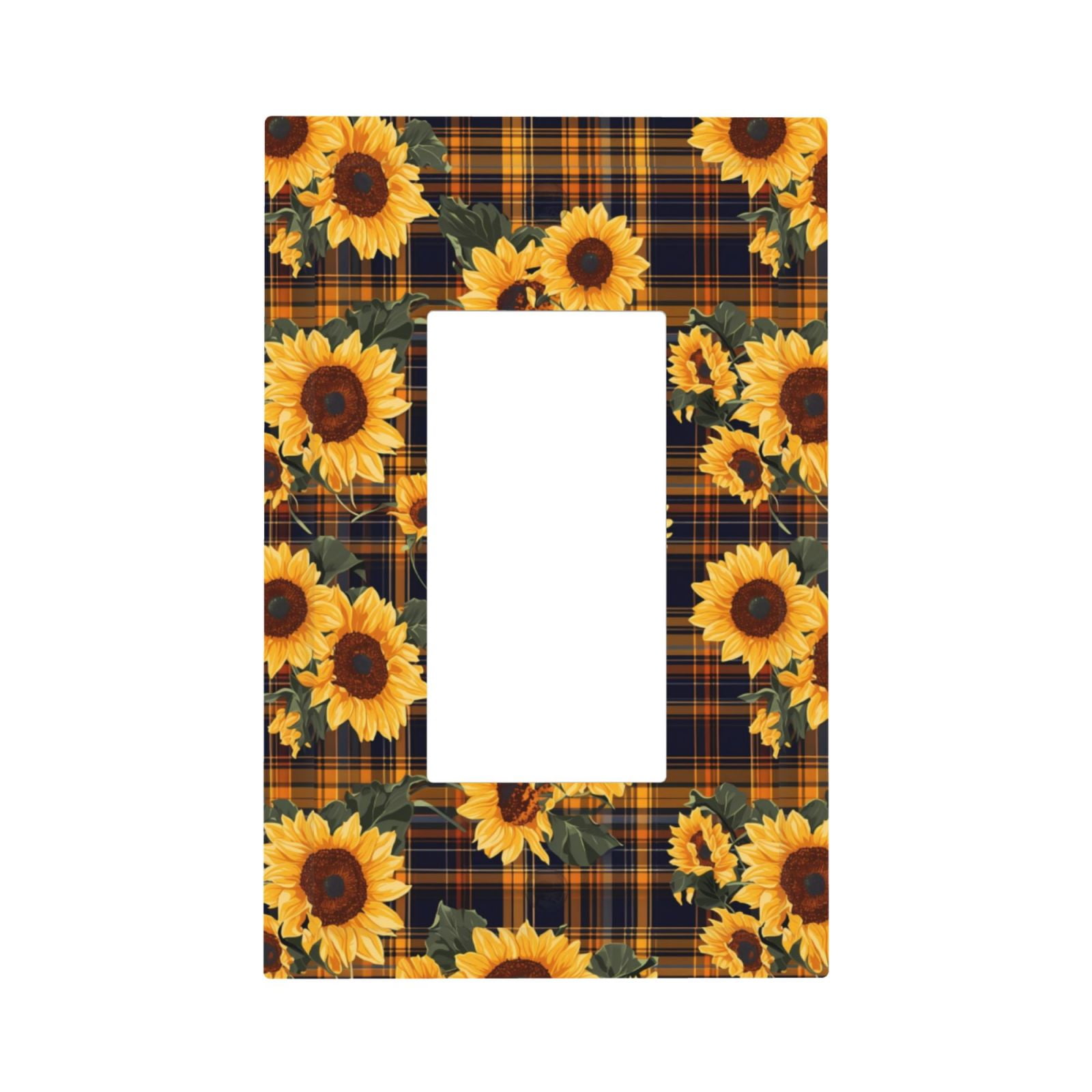 KLL Brown Blue Plaid Sunflower Pattern Electrical Outlet Covers, 3" x 5 ...