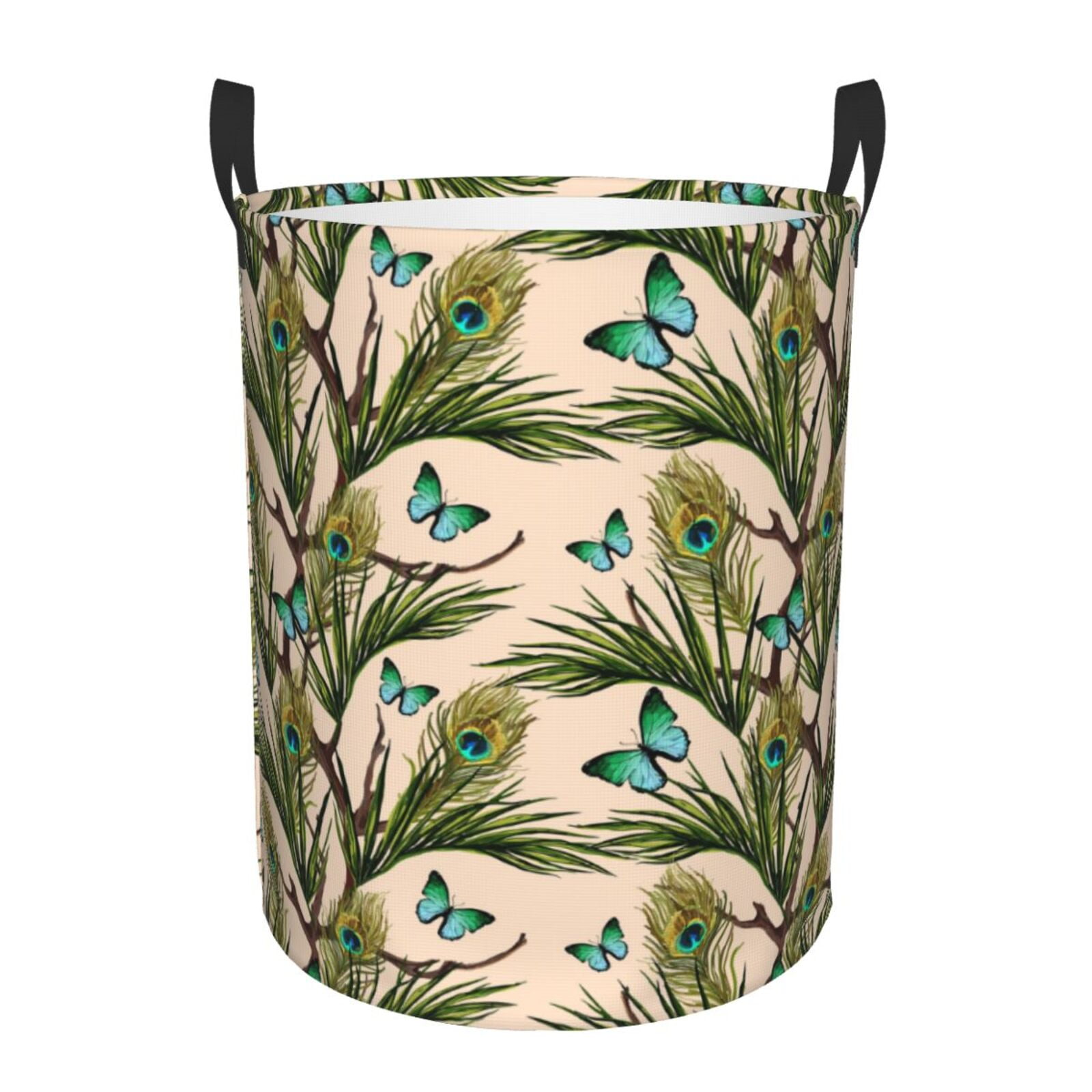 KLL Butterflies And Peacock Feathers Waterproof Foldable Laundry Hamper ...