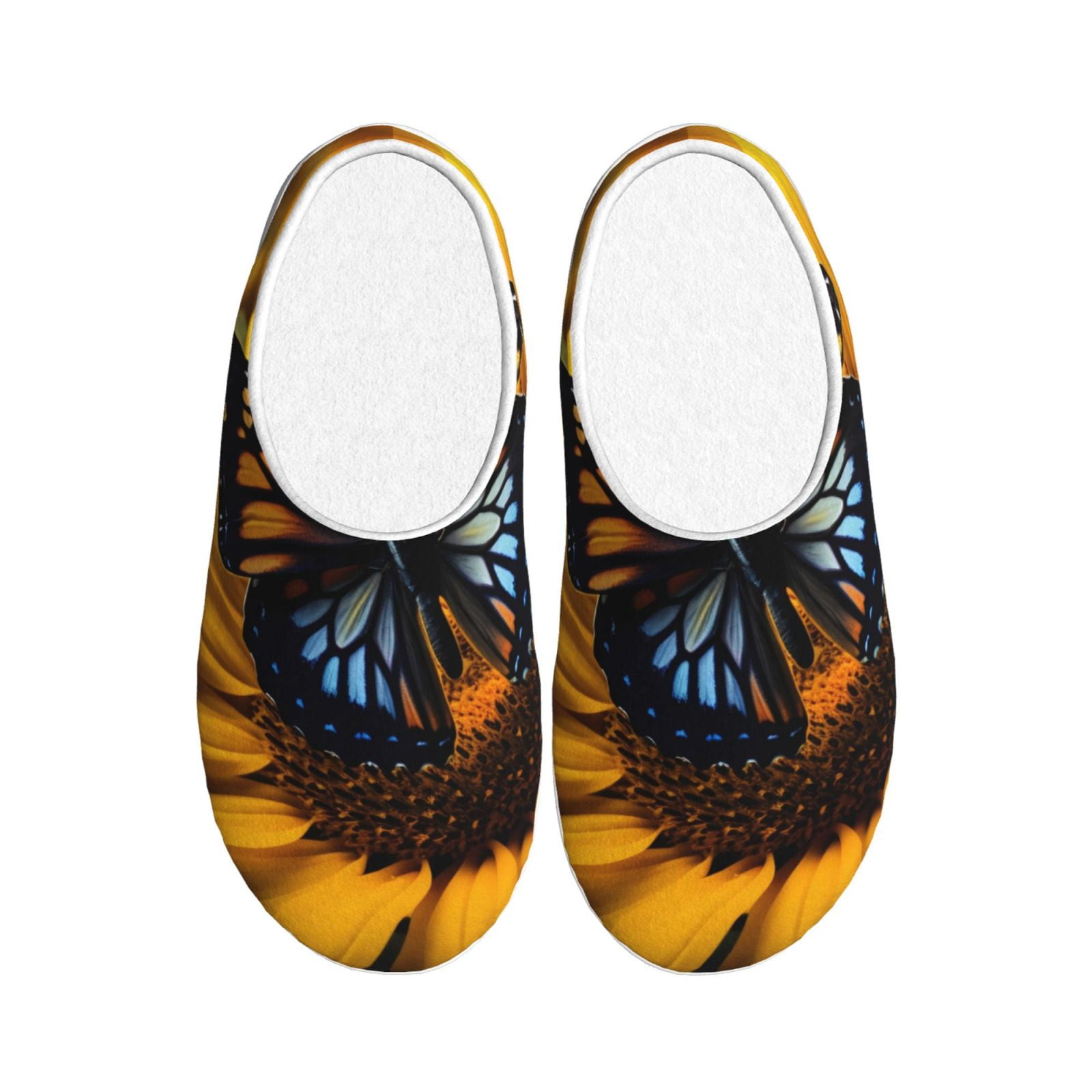 KLL Butterfly On Sunflower Pattern Adult Unisex Cozy Slippers,Fuzzy ...