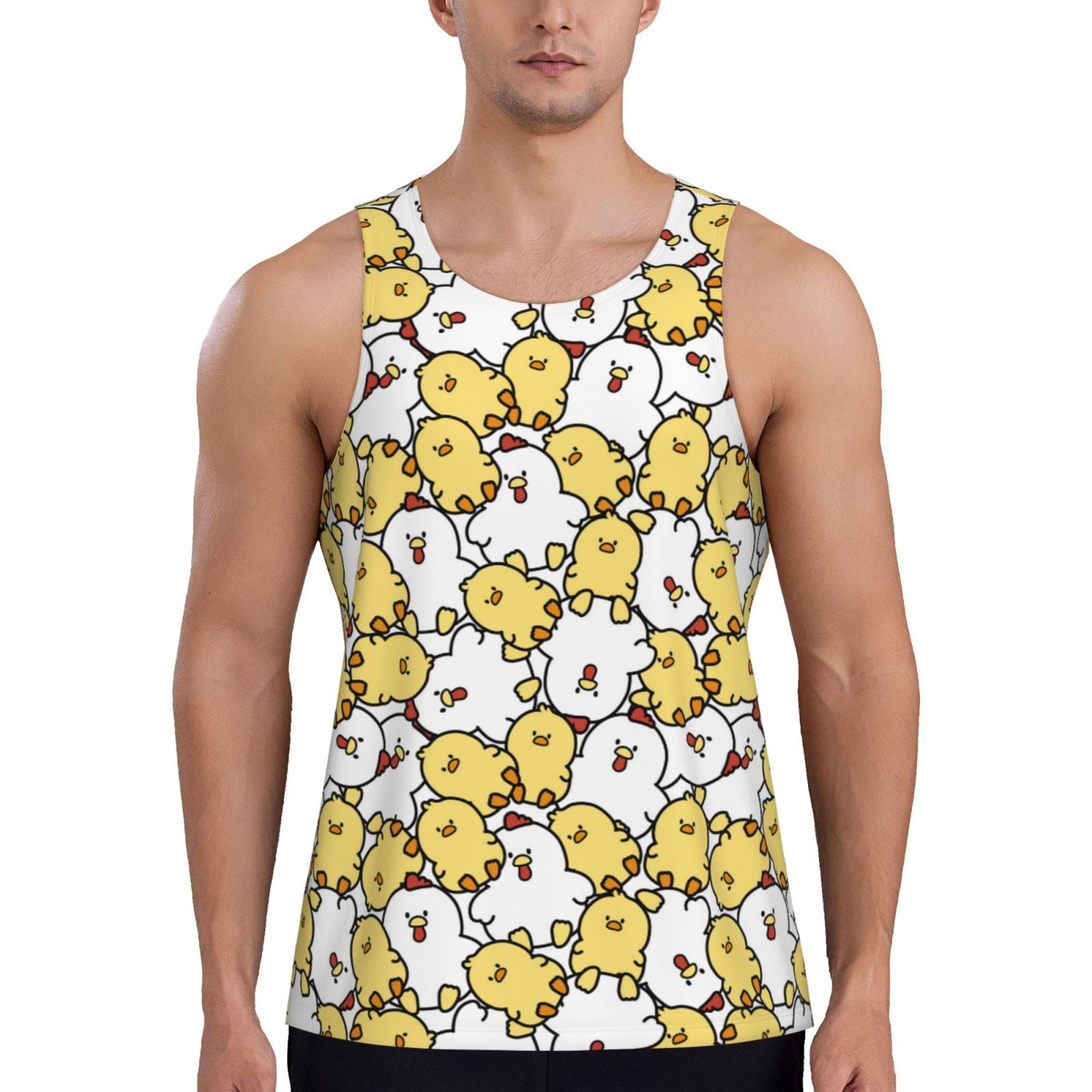 KLL Cartoon Chicken Print Men's Muscle Gym Workout Stringer Tank Tops ...