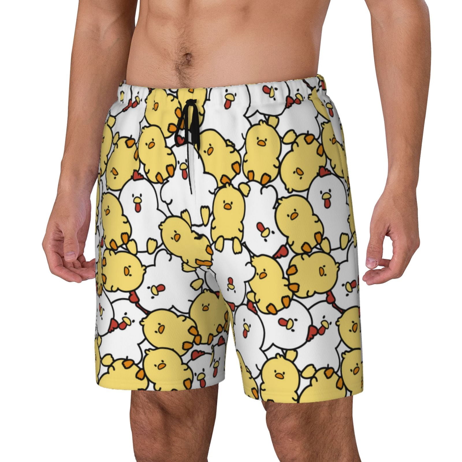 KLL Cartoon Chicken for Mens Swim Trunks Quick Dry Swim Shorts with ...