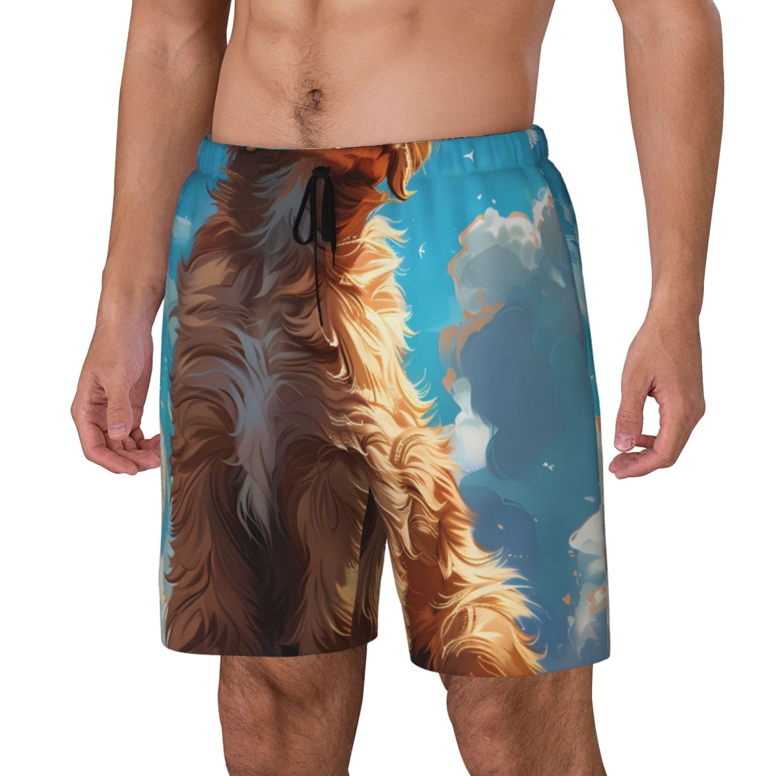 KLL Cartoon Cloud Puppy for Mens Swim Trunks Quick Dry Swim Shorts with ...