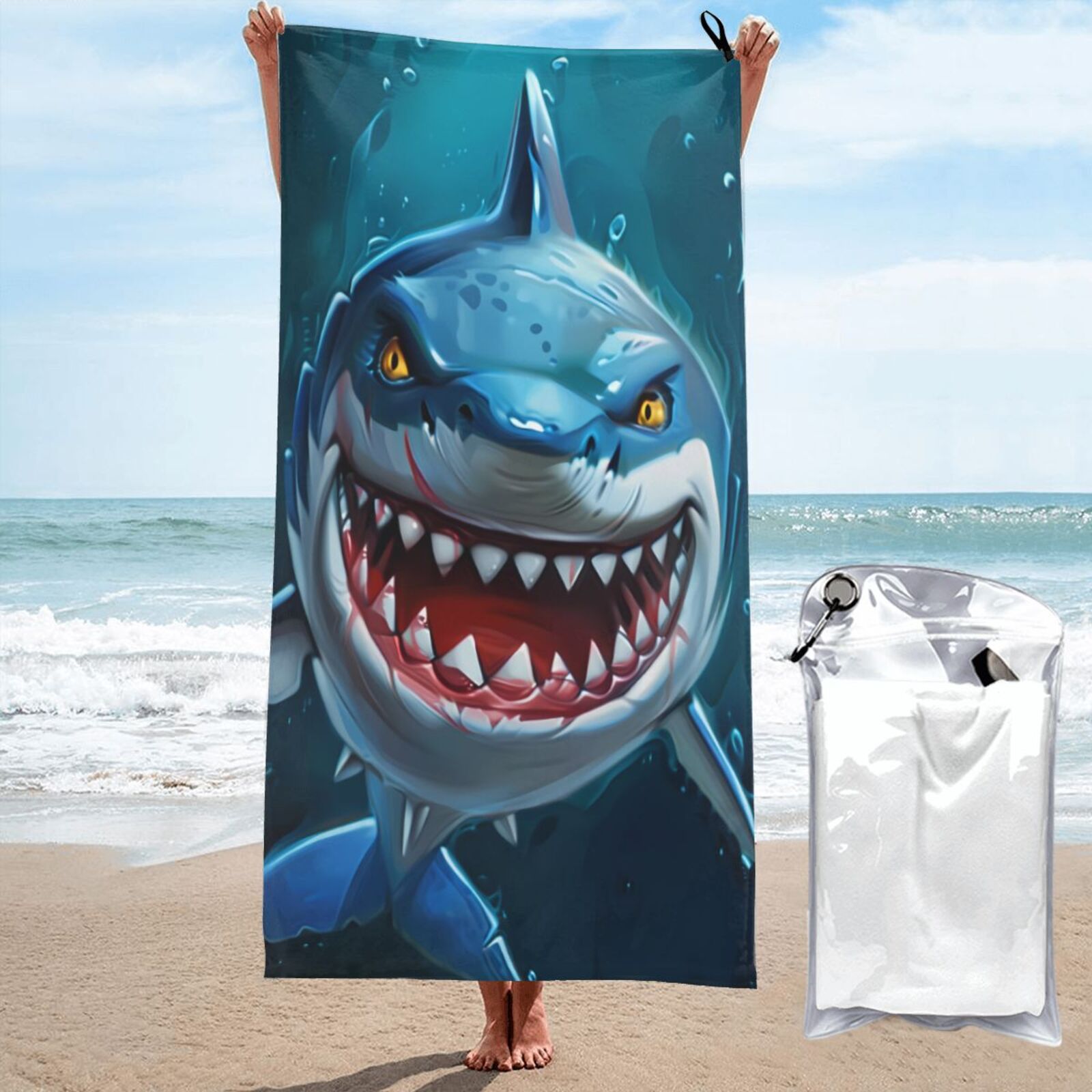 KLL Cartoon Cute Shark Microfiber Beach Towel Fast Drying,Extra Large ...