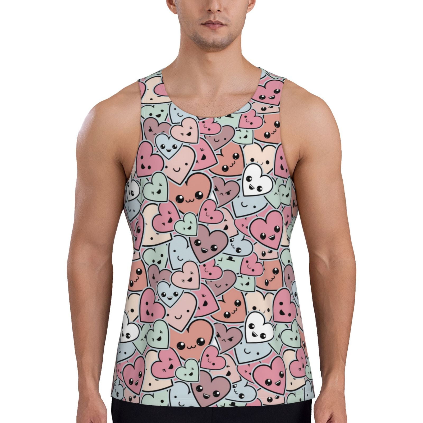 KLL Cartoon Hearts Print Men's Muscle Gym Workout Stringer Tank Tops ...
