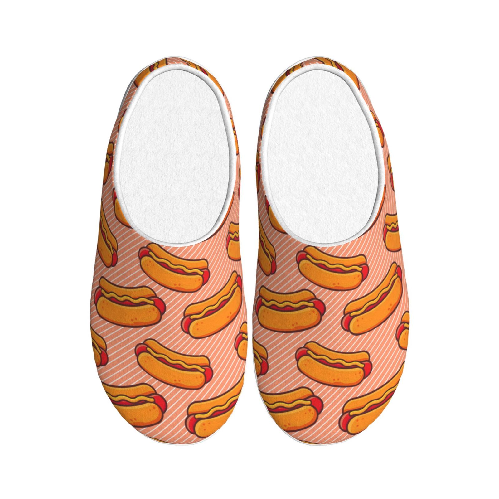 KLL Cartoon Hot Dog Pattern Adult Unisex Cozy Slippers,Fuzzy Slip-on ...