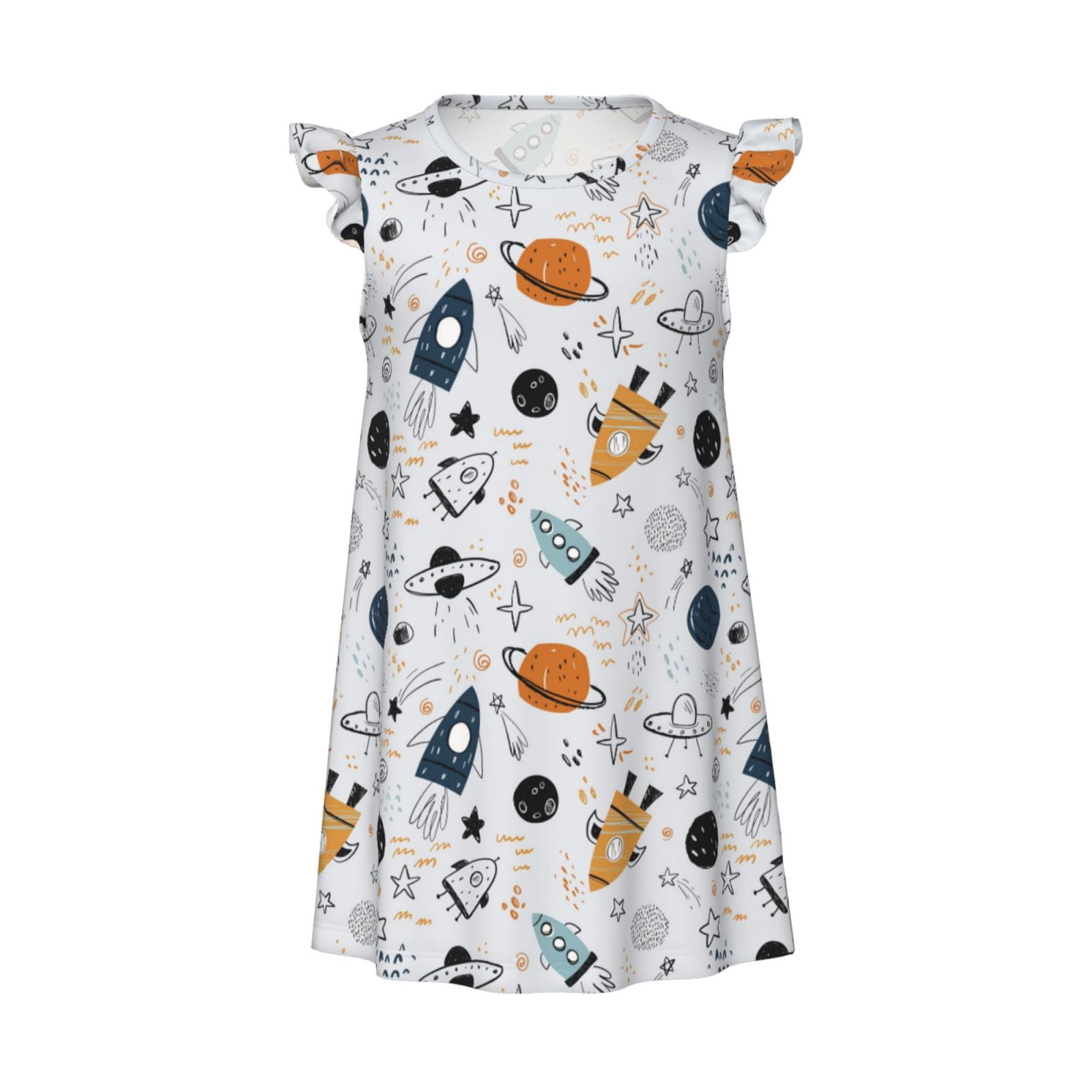 KLL Cartoon Planets Print Girls Nightgowns Pajamas for Girl Sleepwear ...