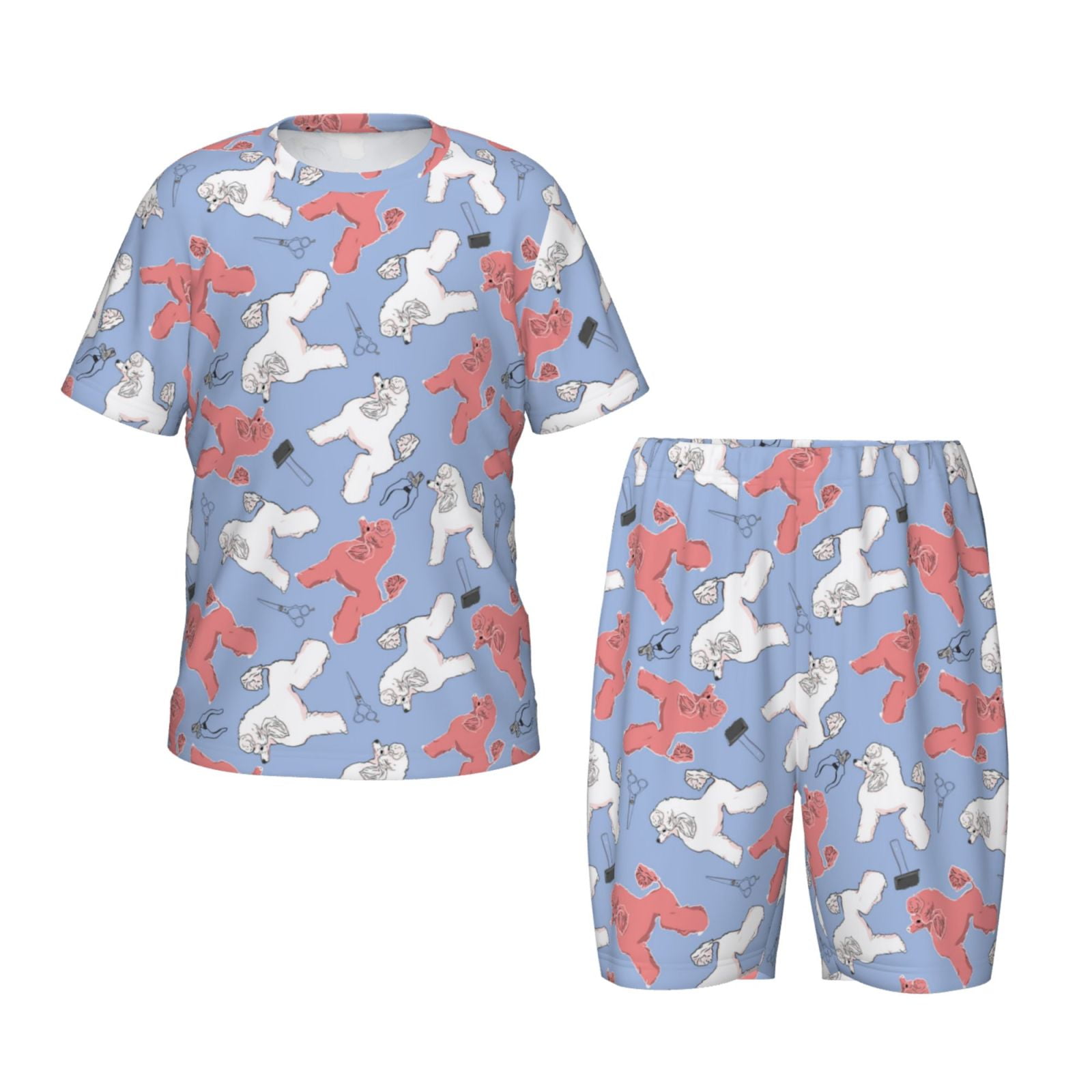 KLL Cartoon Poodle Dog Print Kids' Short-Sleeved Pajama Set,Soft Pajama ...