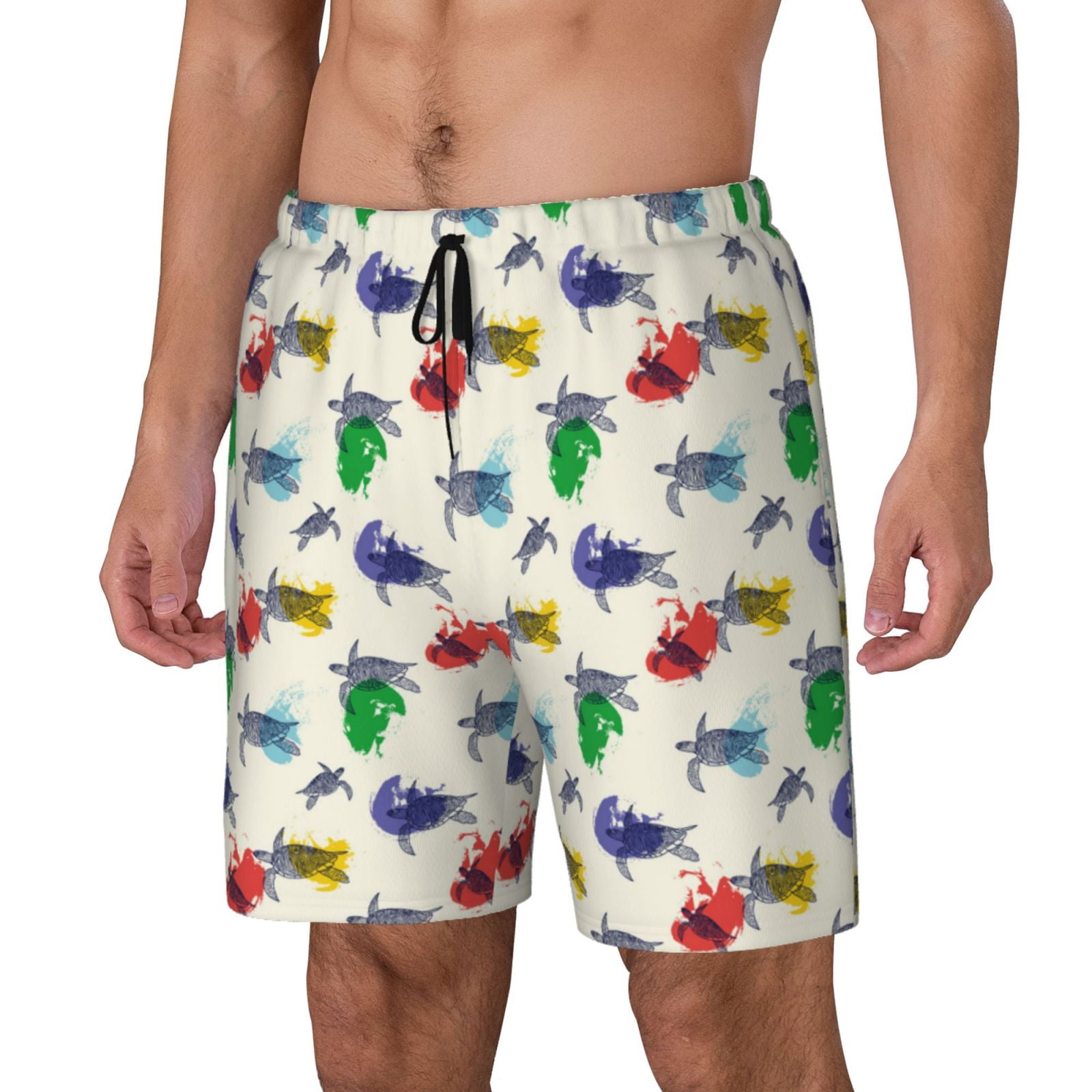 KLL Cartoon Sea Turtle for Mens Swim Trunks Quick Dry Swim Shorts with ...