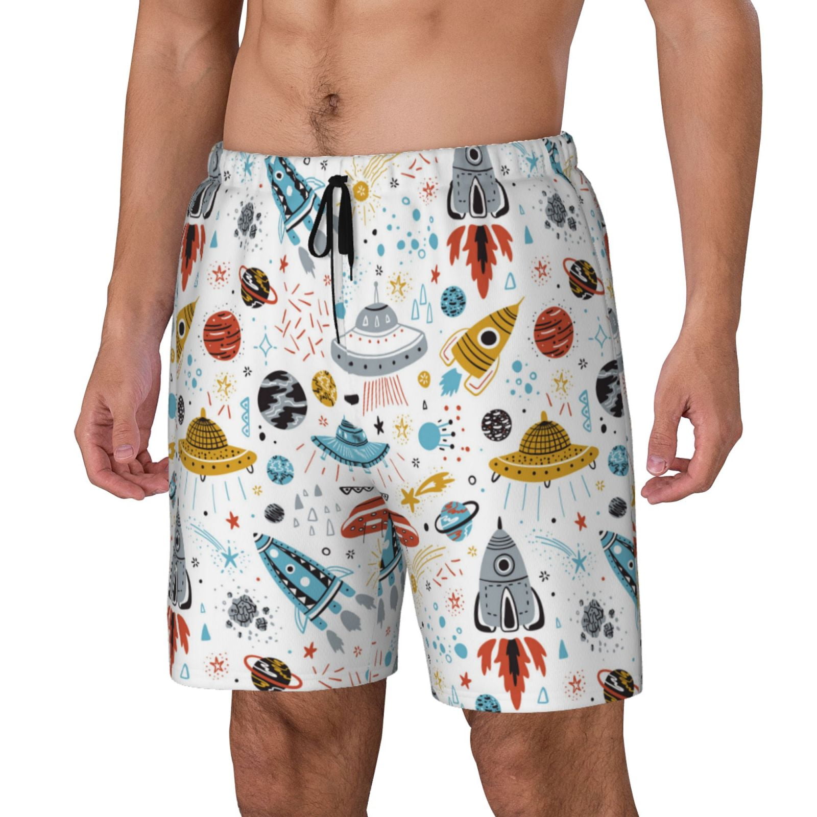 KLL Cartoon Space for Mens Swim Trunks Quick Dry Swim Shorts with Built ...