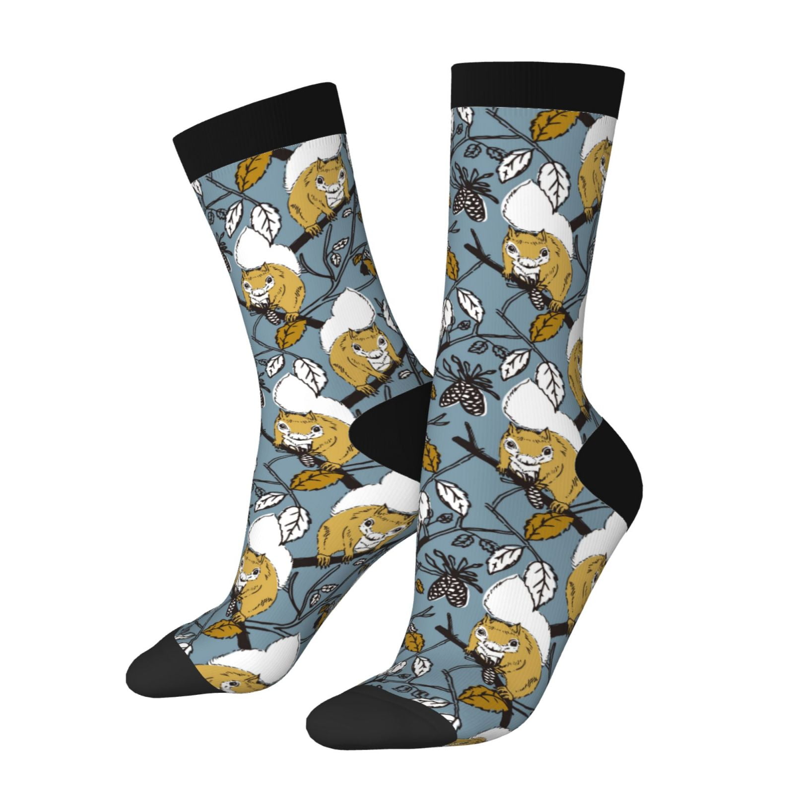 KLL Cartoon Squirrel on Branch Print Cool Socks Men's Women's Crew ...