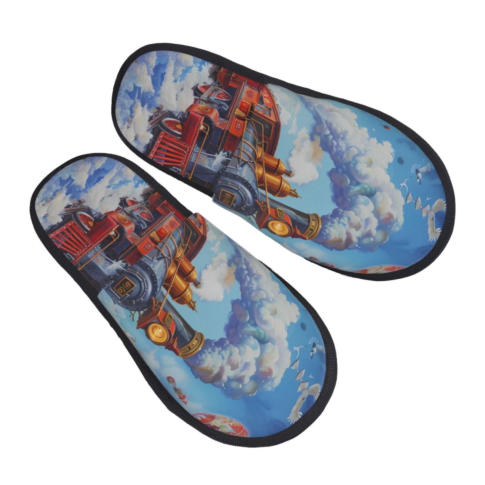 KLL Cartoon Train Hot Air Balloon Slippers for Women Men House Slip on ...
