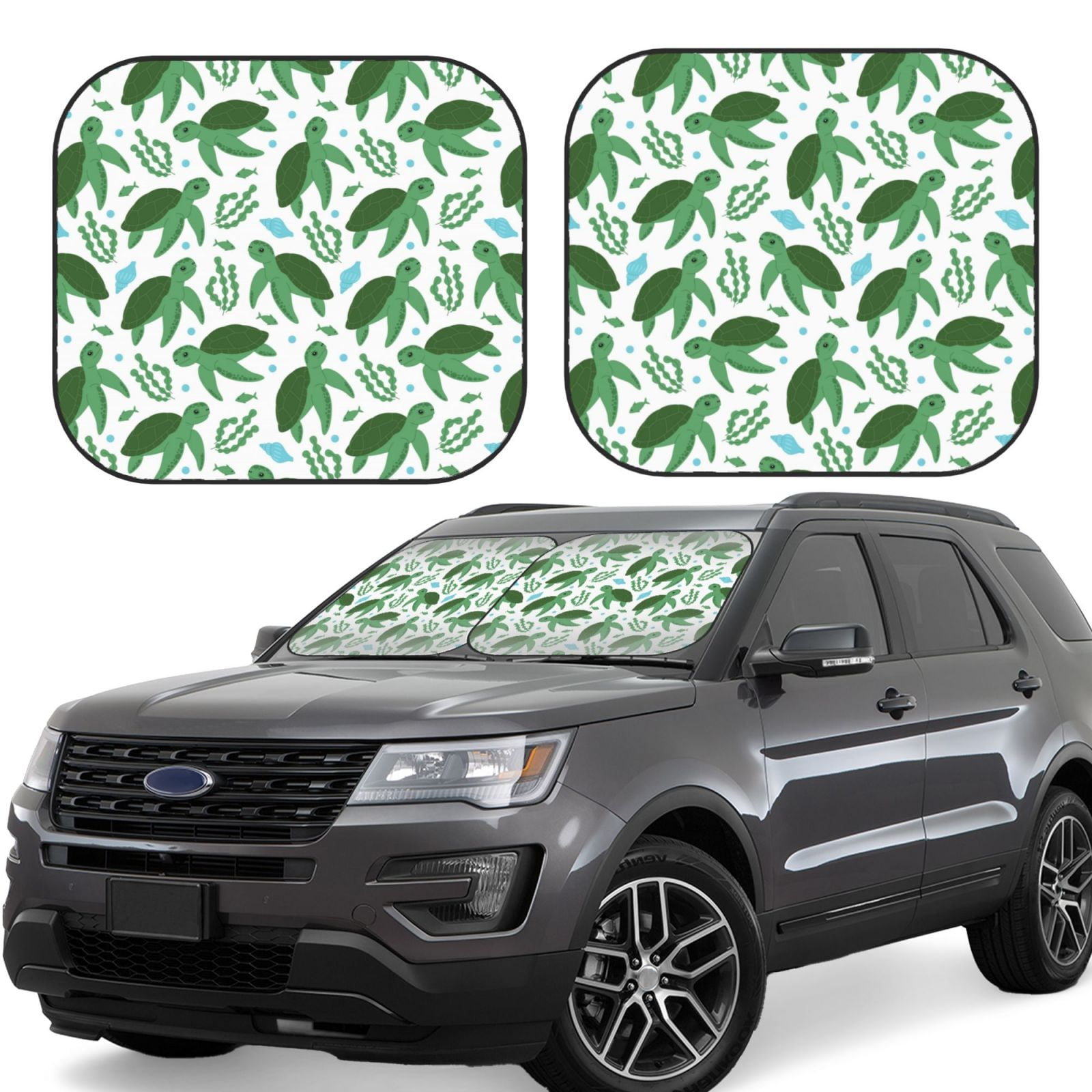 KLL Cartoon Turtle Windshield Sun Shade 2-Piece Foldable Car Front ...
