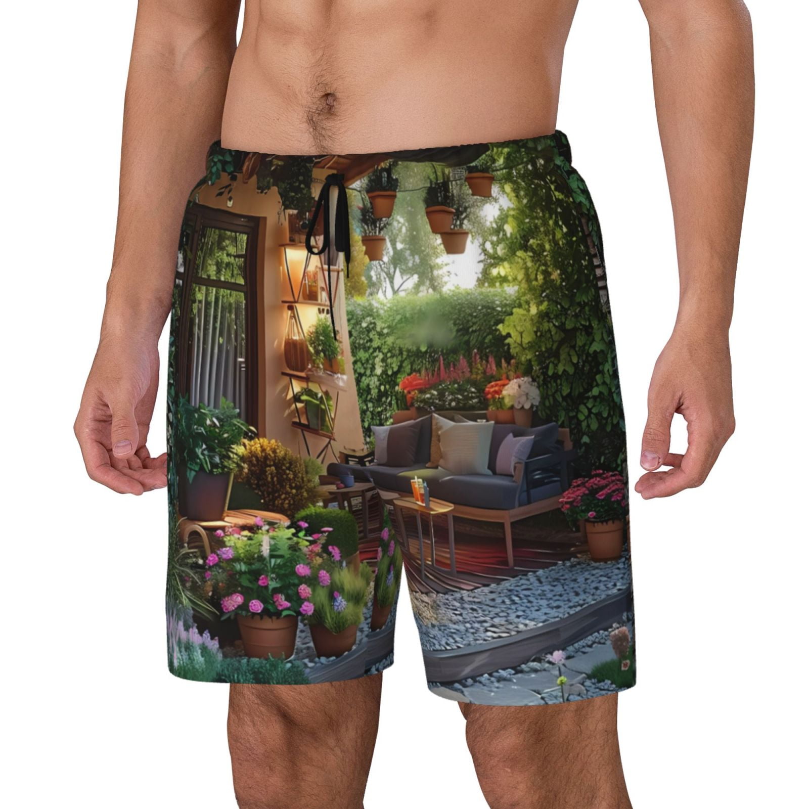 KLL Charming Garden Patio for Mens Swim Trunks Quick Dry Swim Shorts ...