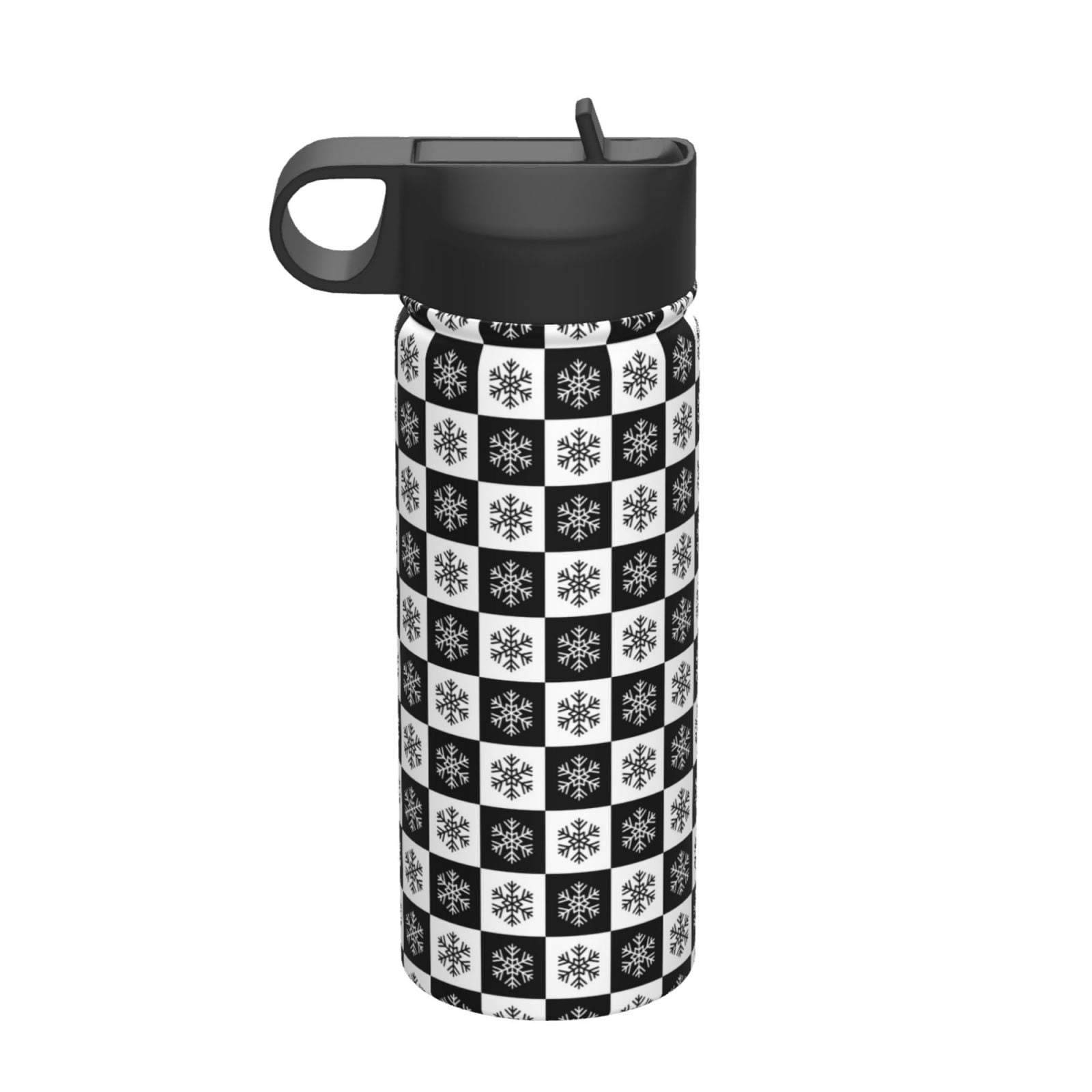 KLL Checkerboard With Snowflake 1 Pattern 18OZ Water Bottle With Straw ...