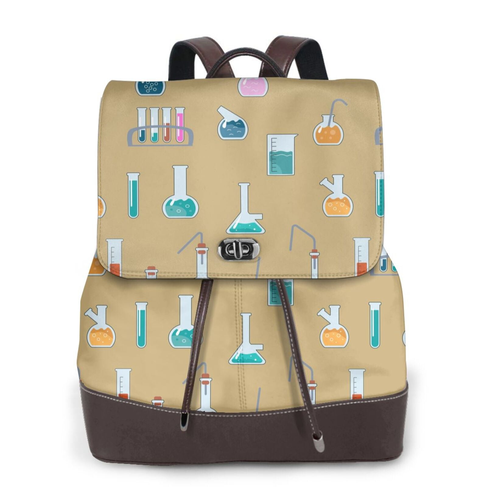 KLL Chemistry Class Print Leather Backpack,PU Leather Laptop Backpack ...